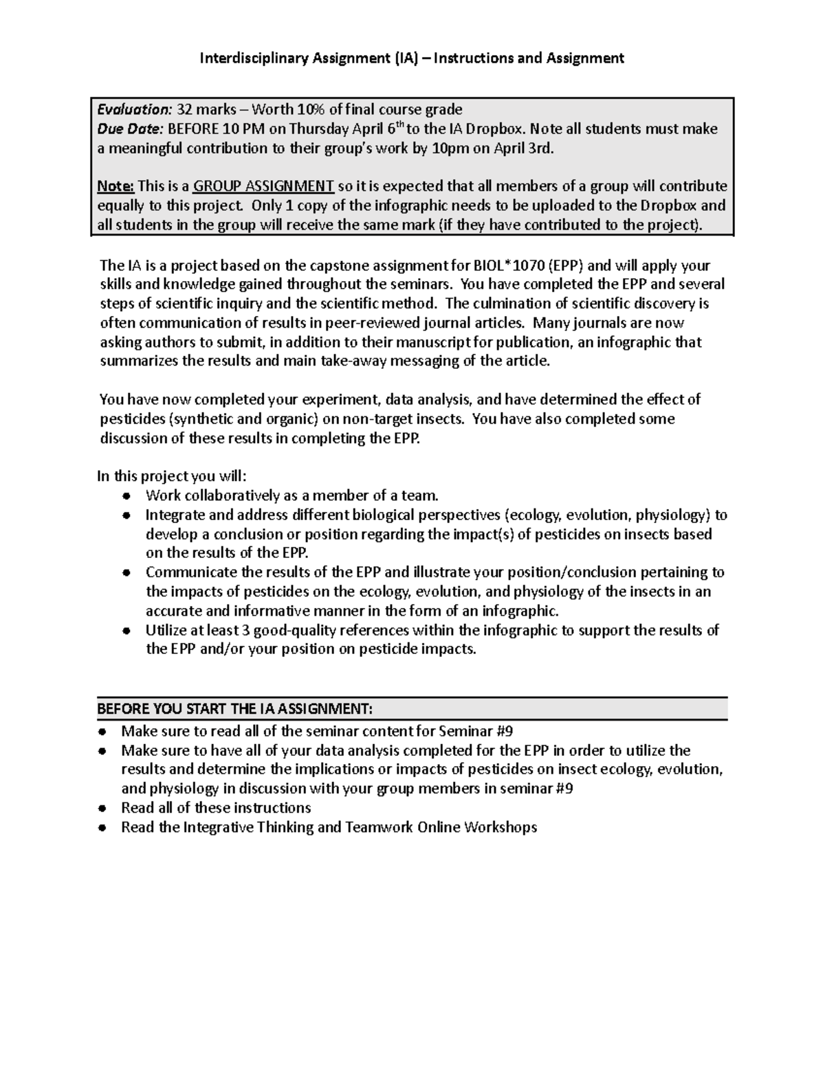 IA Assignment Instructions - Evaluation: 32 marks – Worth 10% of final ...