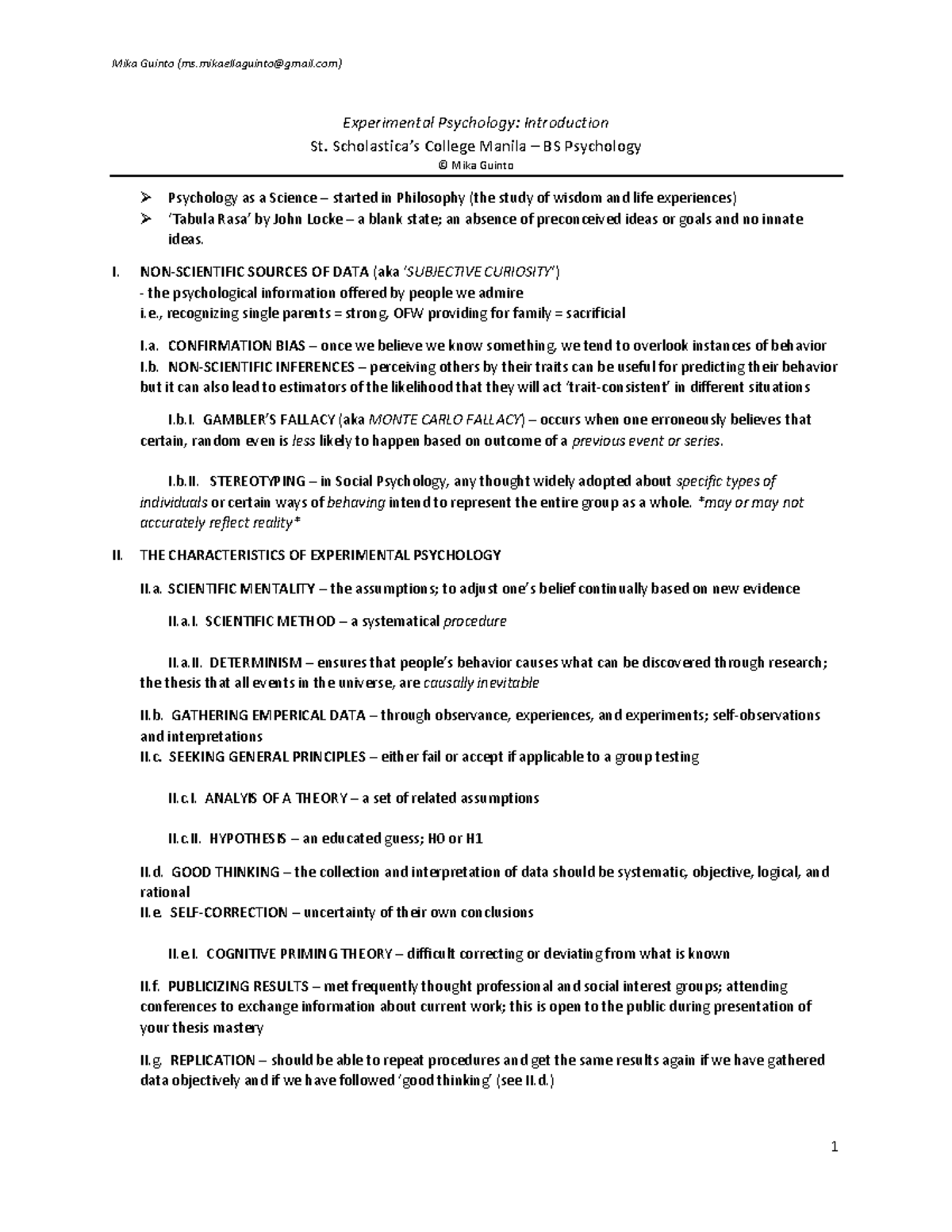 (EXP PSYCH 101) Introduction to Experimental Psychology - Mika Guinto ...
