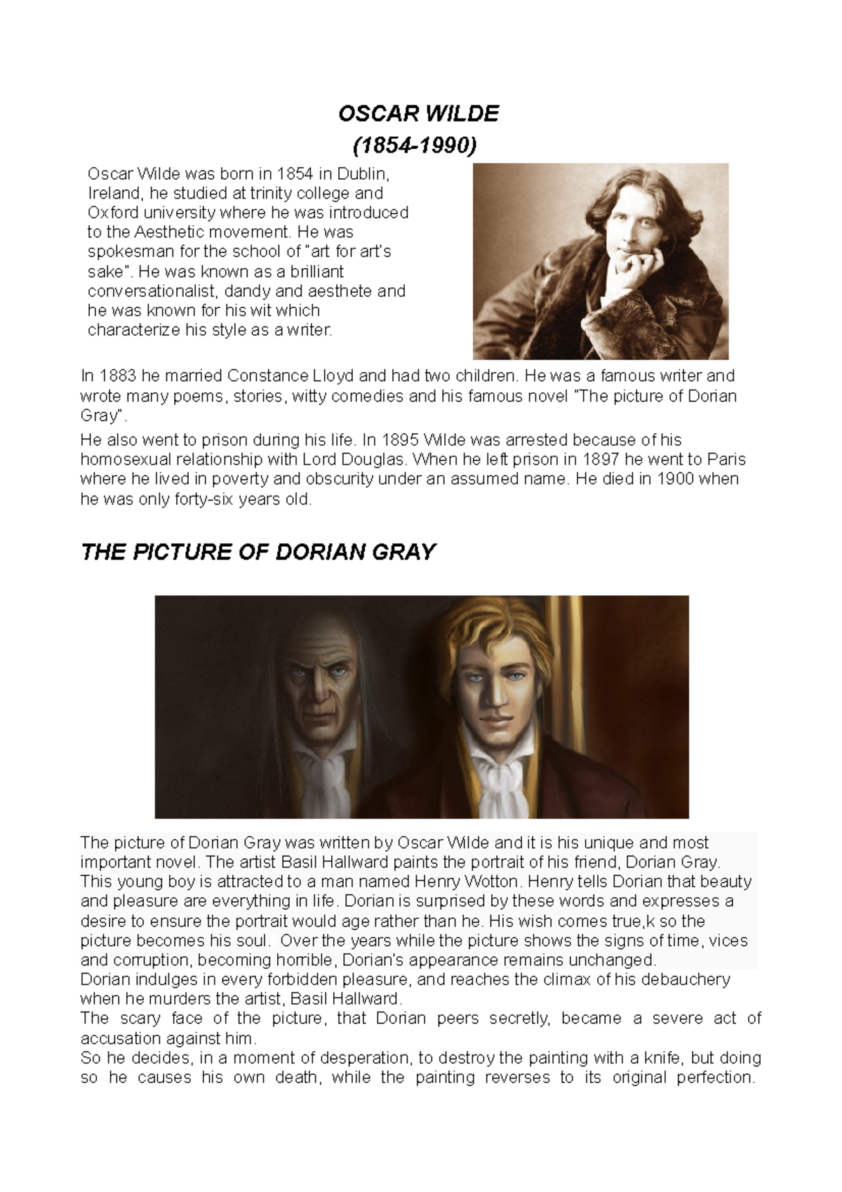 Oscar Wilde - summary sulla vita e opere - OSCAR WILDE Oscar Wilde was ...