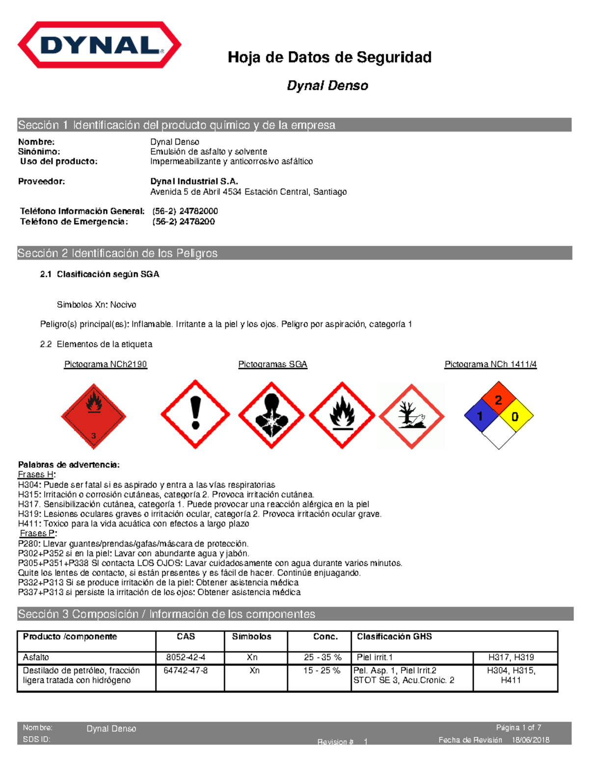 20. HDS-Dynal-Denso - HOJAS DE SEGURIDAD DE SUSTANCIAS QUIMCIAS - Dynal ...