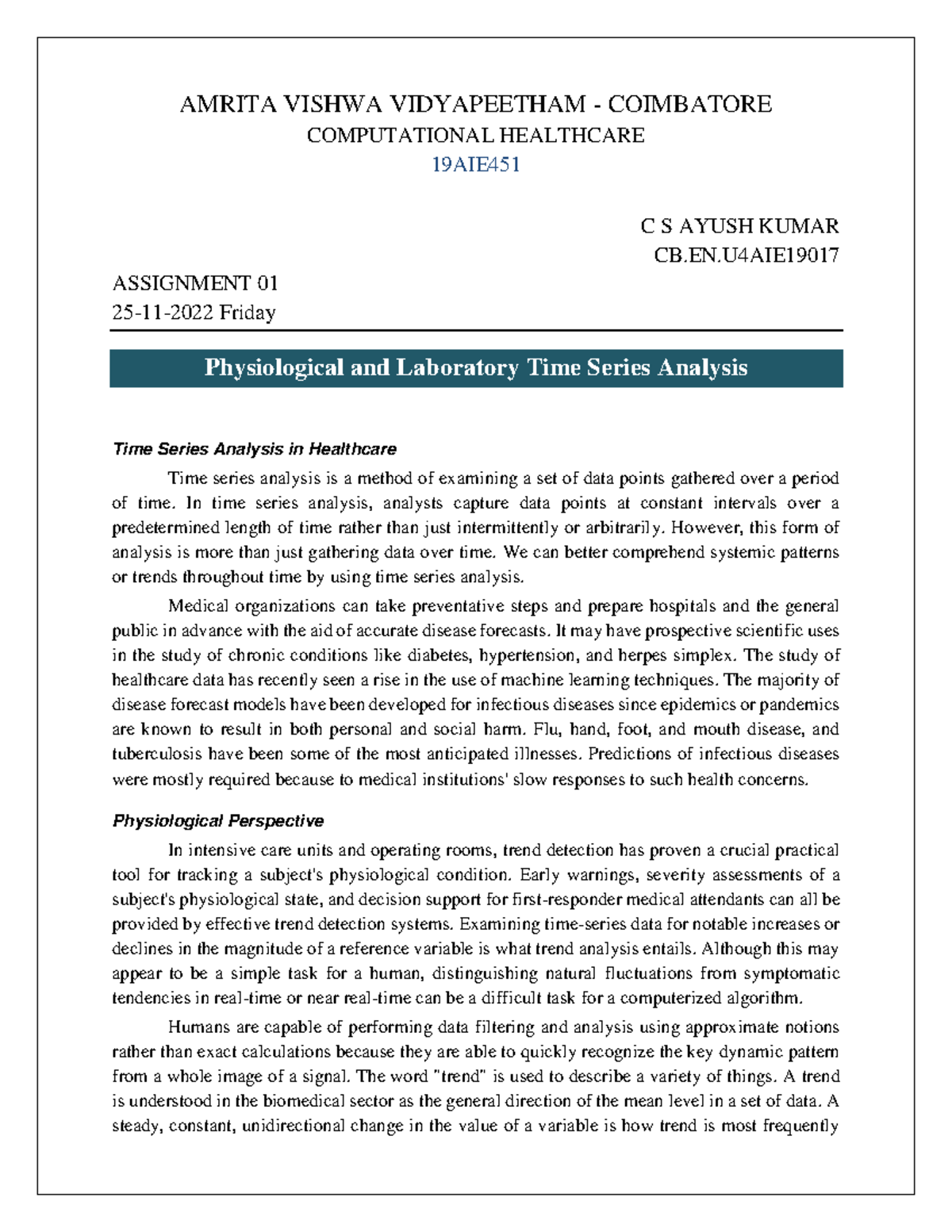 19017 Assignment 01 - harishchandar - AMRITA VISHWA VIDYAPEETHAM ...