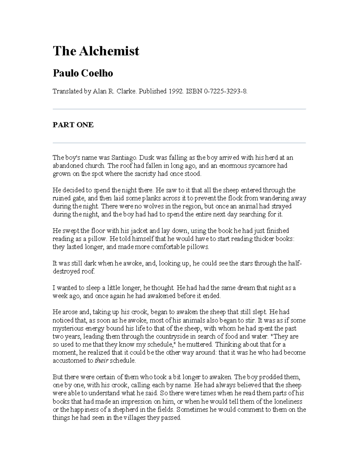 Alchemist - Fffvv - The Alchemist Paulo Coelho Translated by Alan R ...