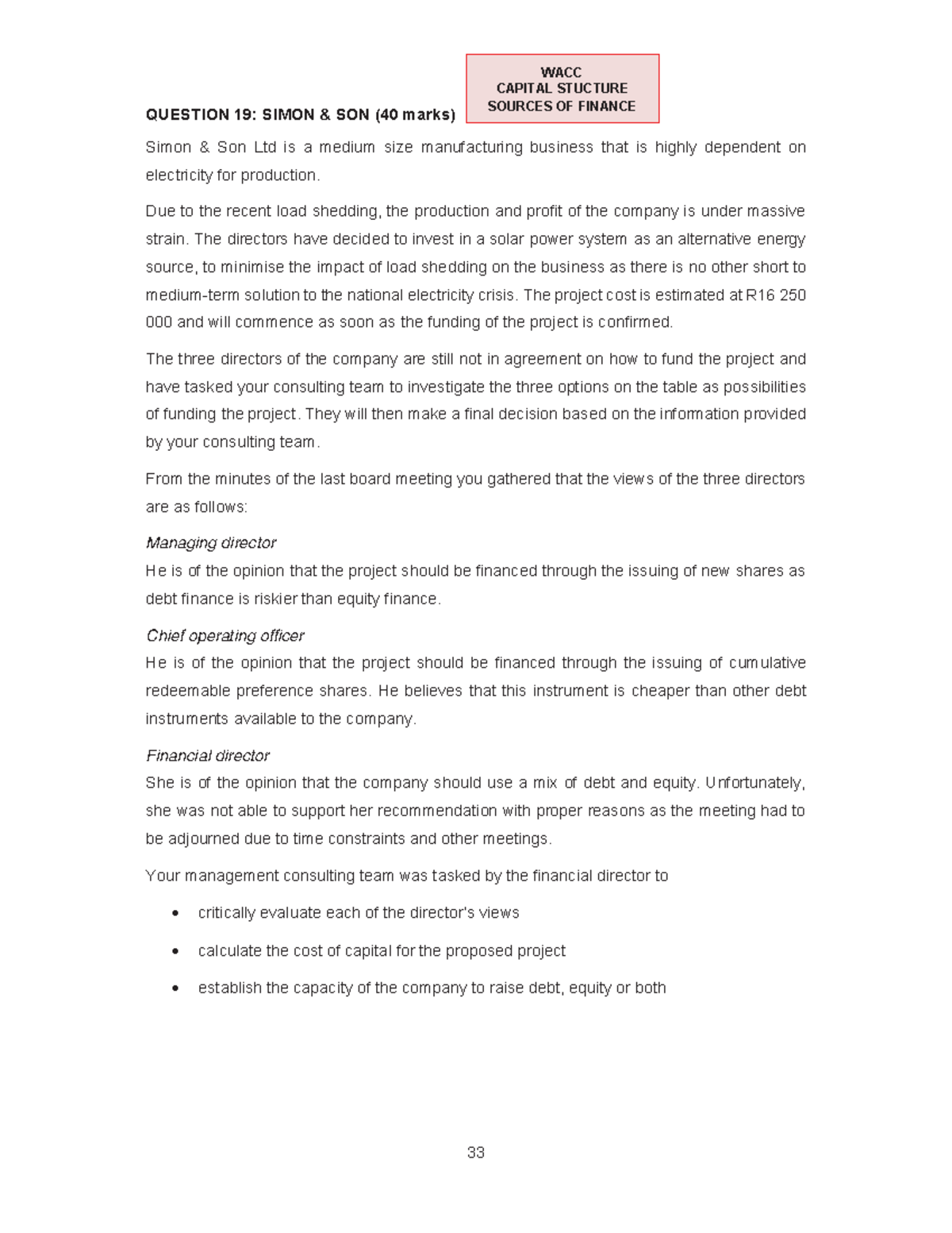 FAM200 Practice Question - WACC and Capital Structure - 33 QUESTION 19 ...