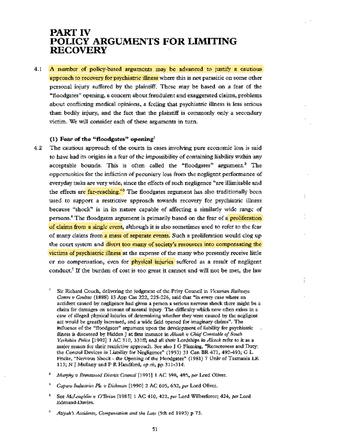 Policy Arguments FOR Limiting Recovery - PART IV POLICY ARGUMENTS FOR ...