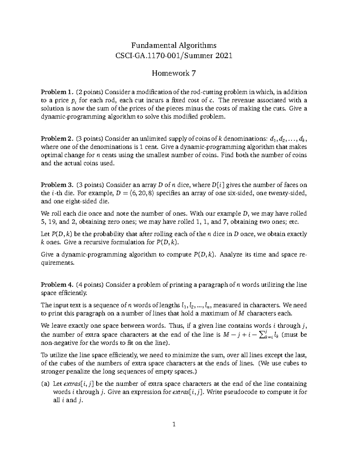 Hw07 Homework Fundamental Algorithms Csci Ga 001summer 2021 Homework 7 Problem 1 2 Points