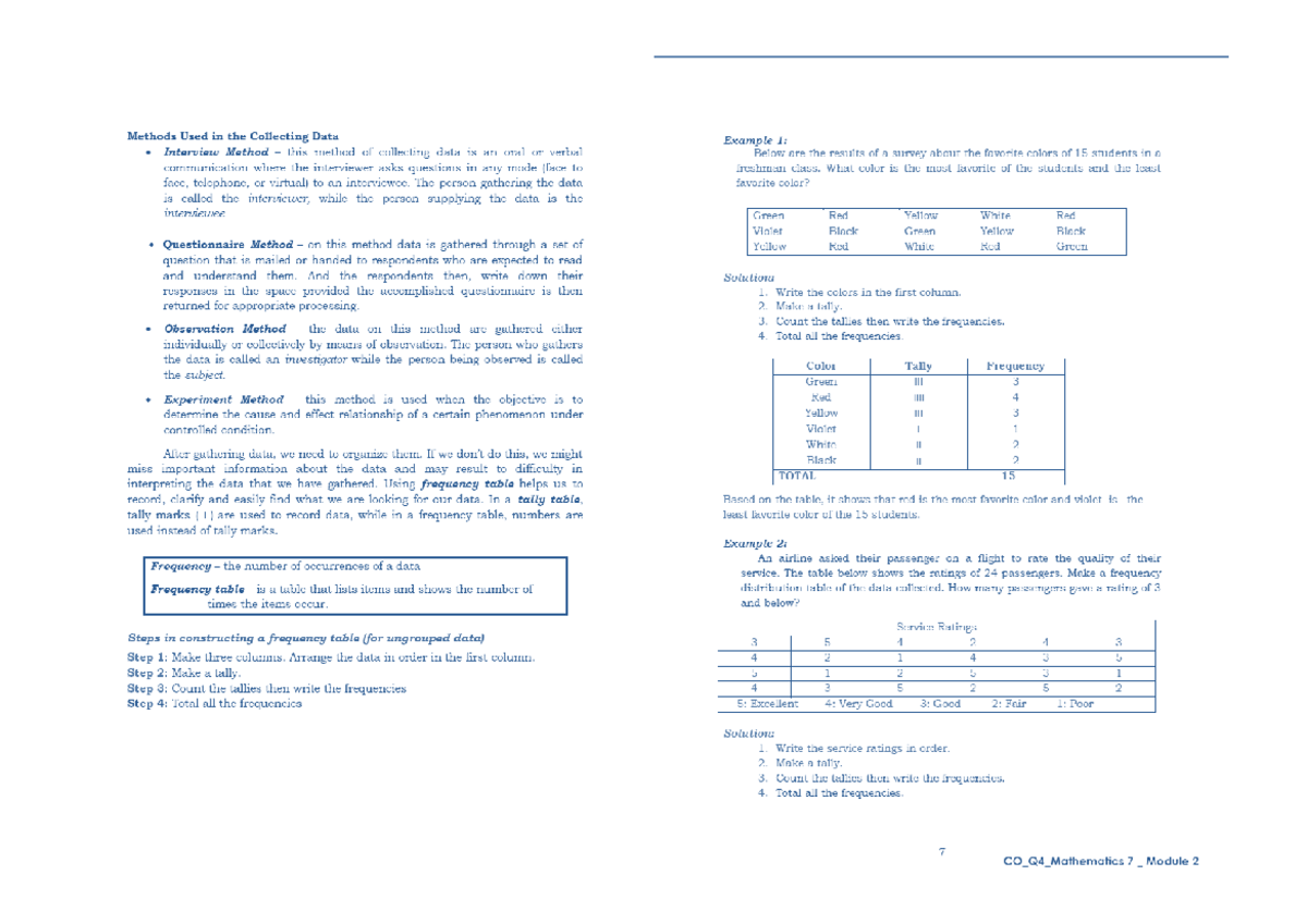 MATH MOD 2 - module - Methods Used in the Collecting Data Example 1 ...