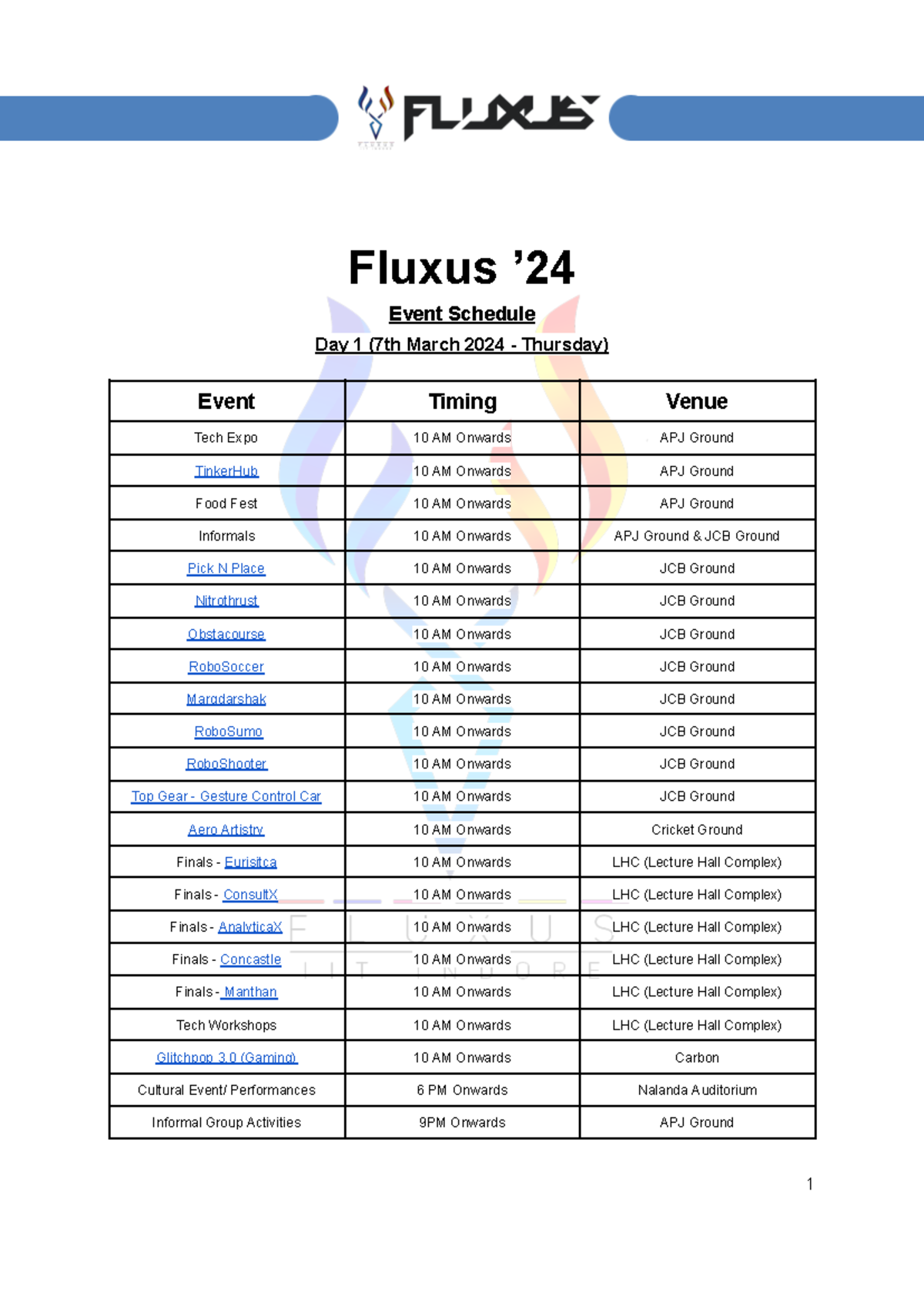 Fluxus Schedule 2 - jbjhbjh - Fluxus ’ 24 Event Schedule Day 1 (7th March 2024 - Thursday) Event ...