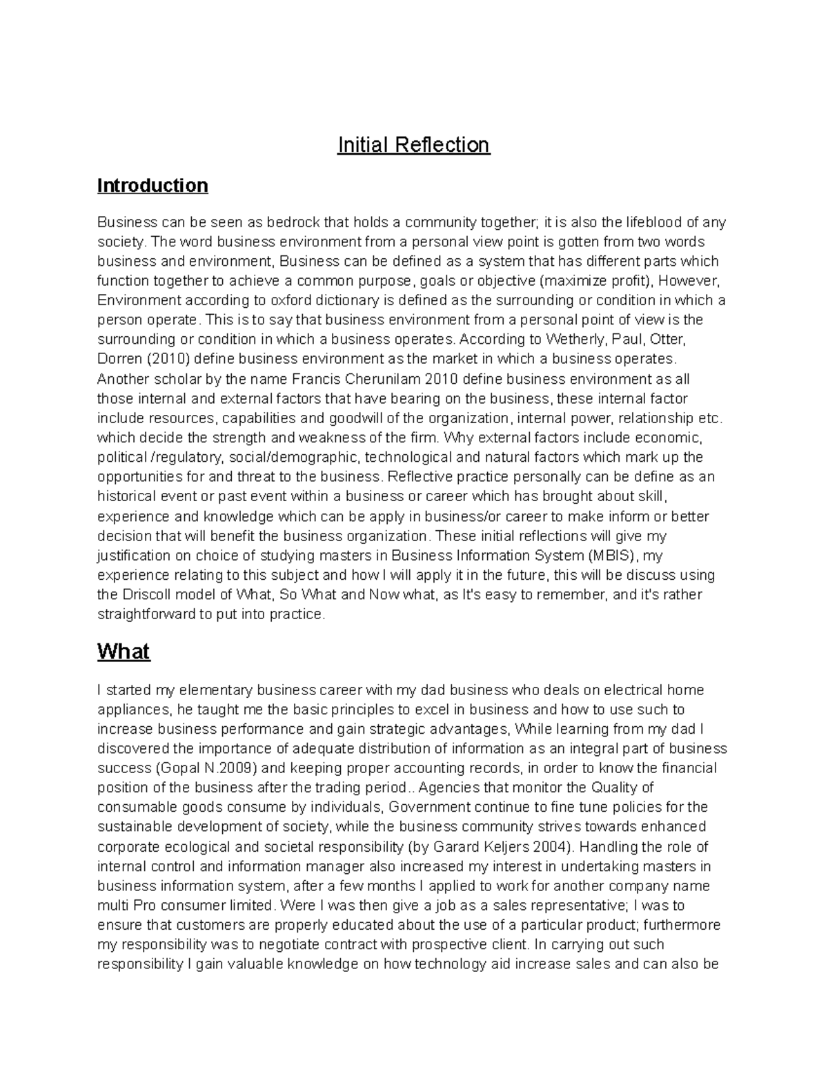 Initial reflection - Initial Reflection Introduction Business can be ...