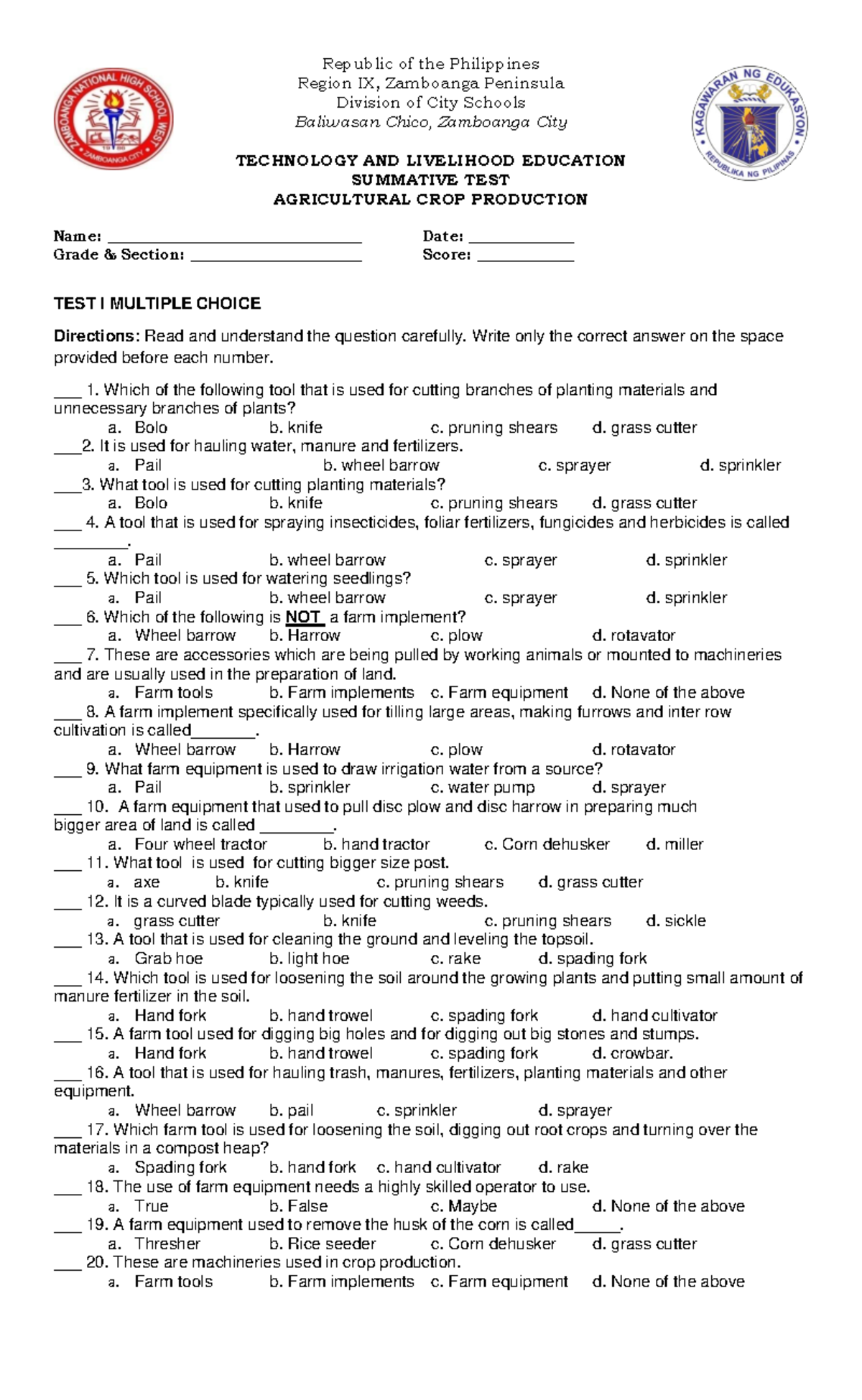 Summative-test compress - Republic of the Philippines Region IX ...