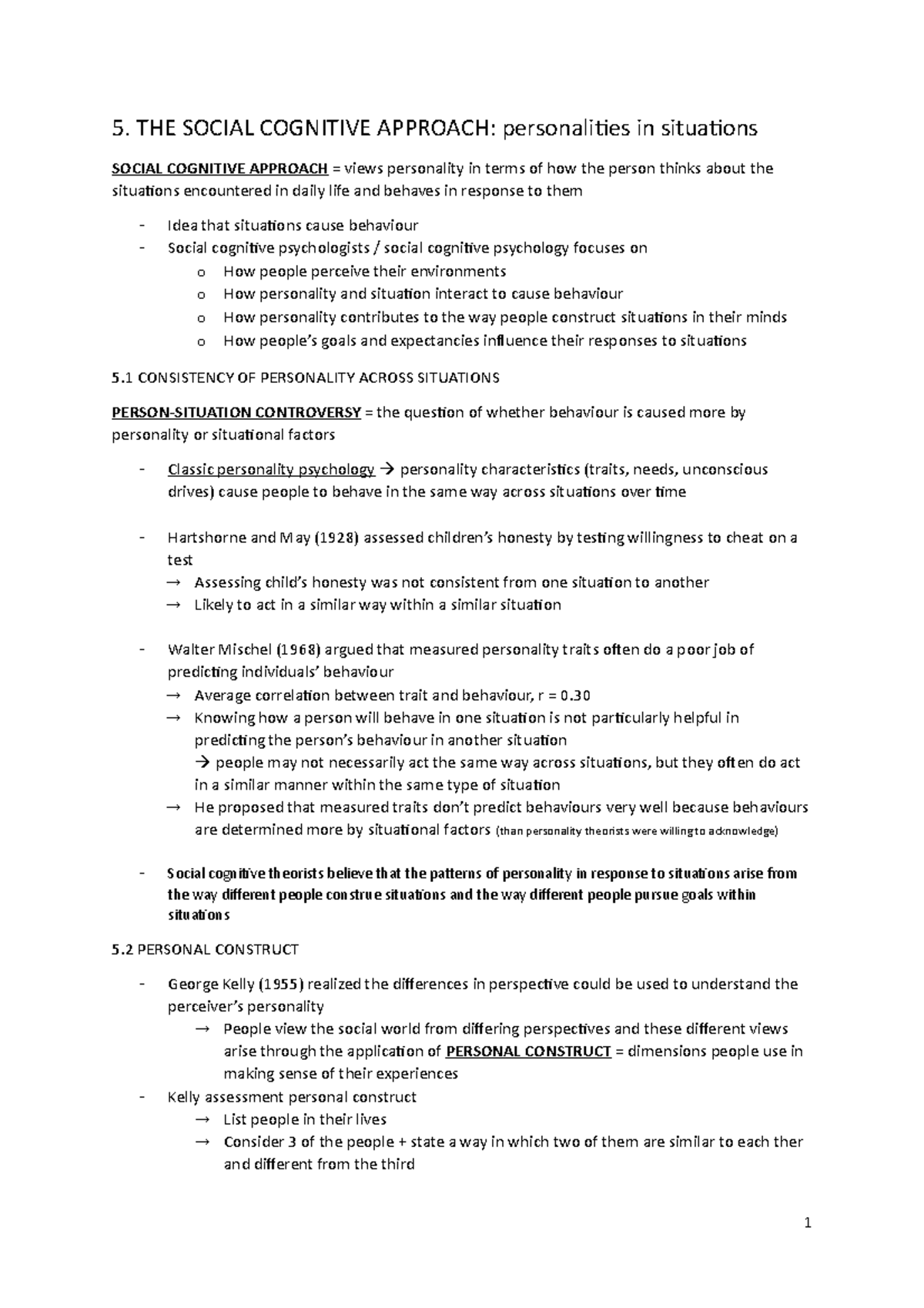 5. The social cognitive approach - PSYU911 - Stirling - Studocu