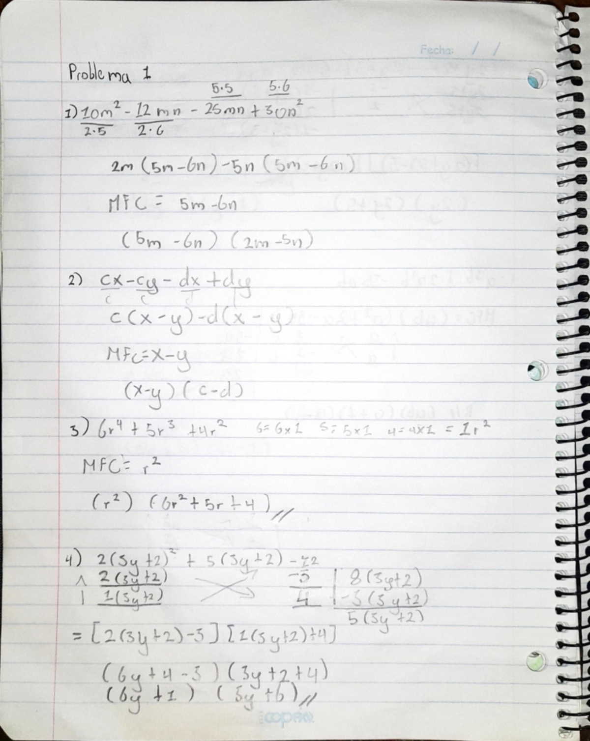 Factorizacion 1 - Introducción Al Álgebra - Proble ma 1 5: )10m- 12 n- 25 mn t 5on 2G 2 Fecha ...