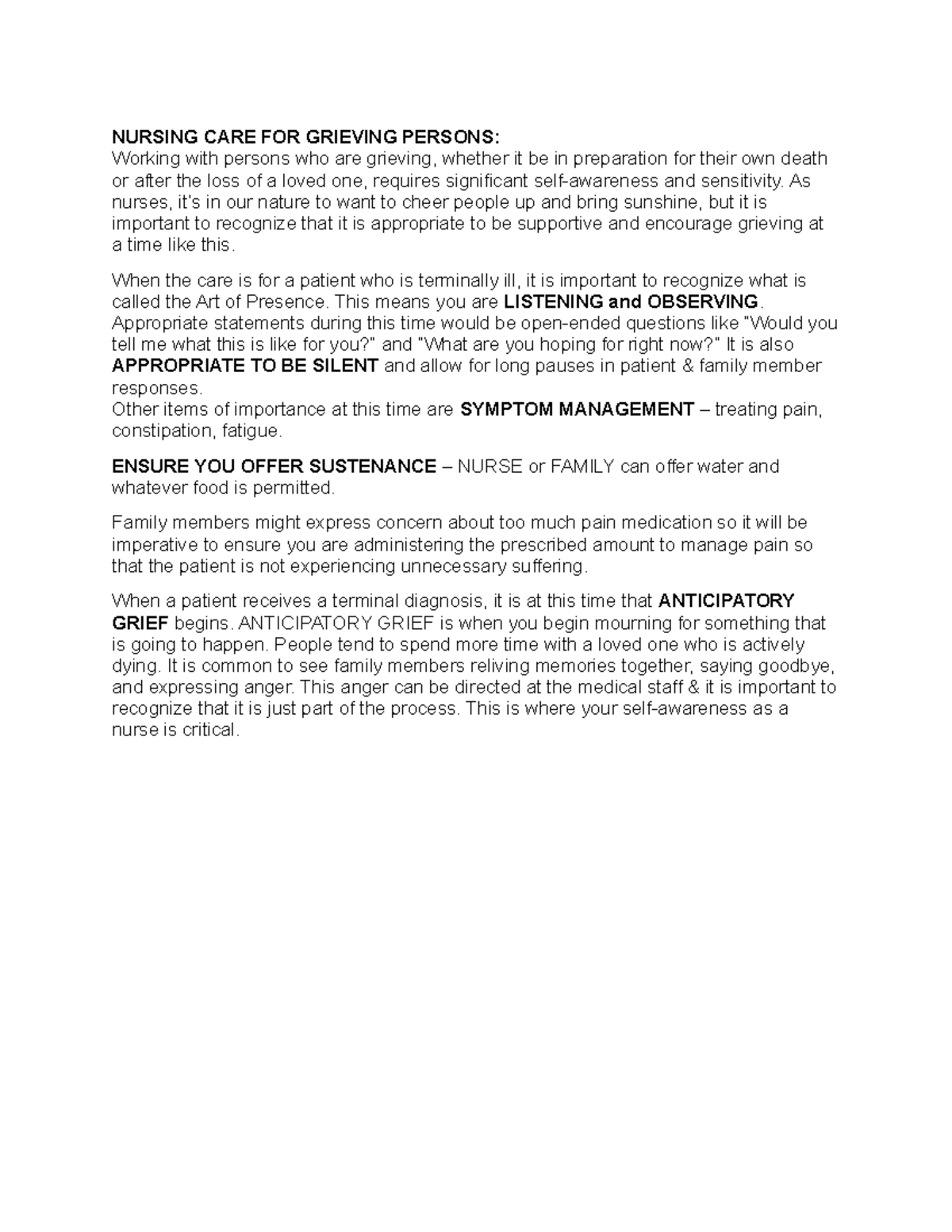 Nursing Care Grieving Process - NURSING CARE FOR GRIEVING PERSONS ...