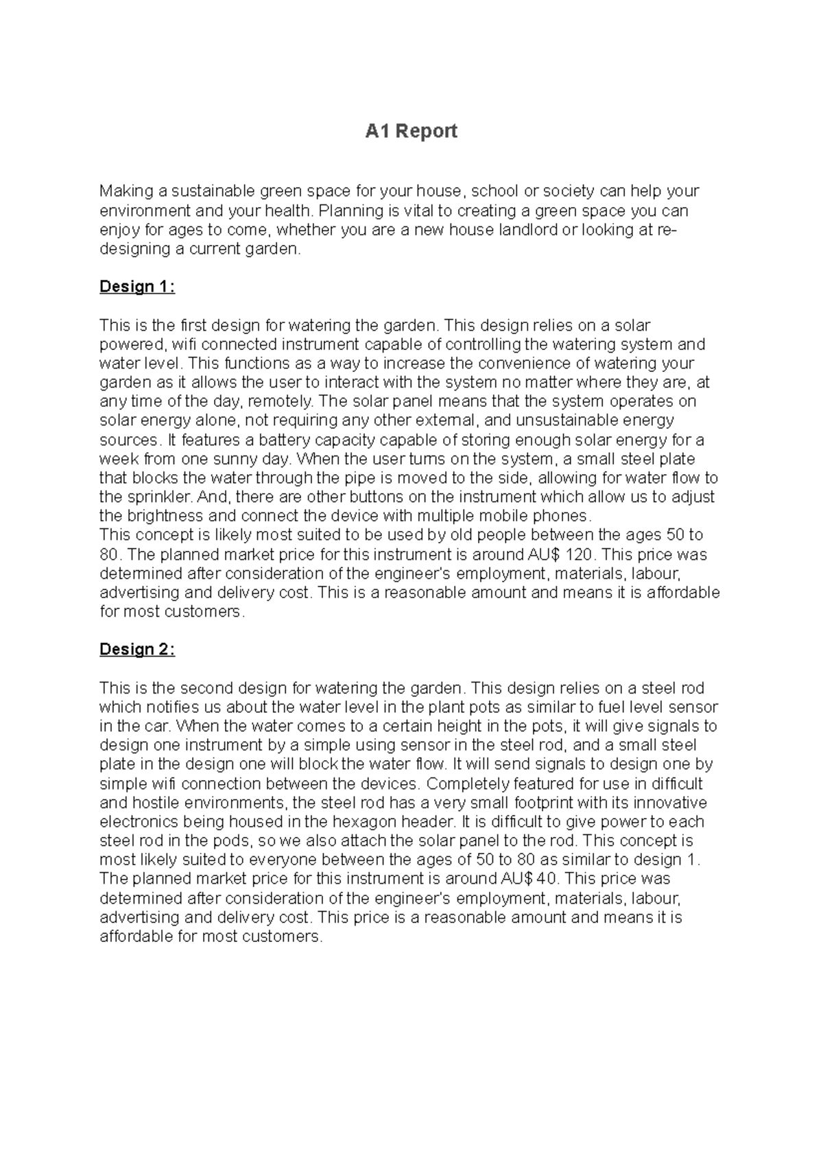 A1 Report - A1 Report Making a sustainable green space for your house ...