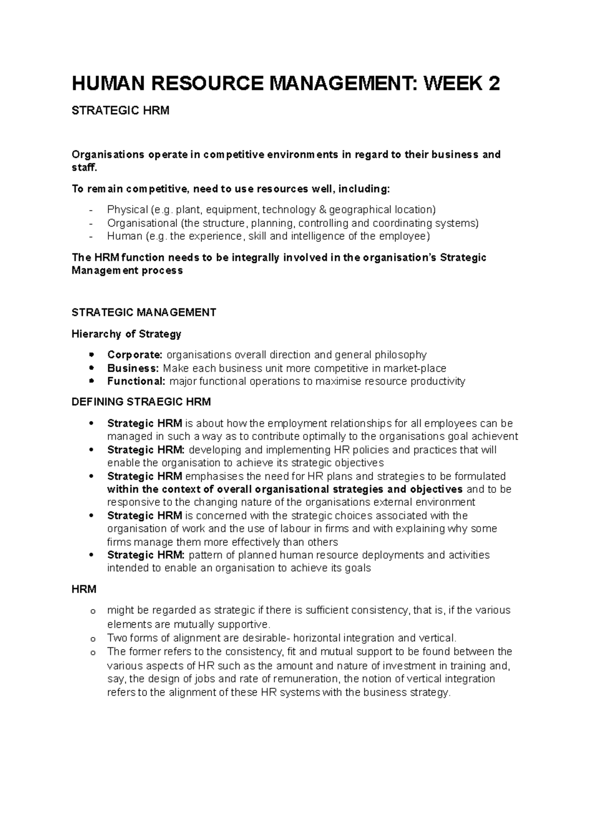Human Resource Management WEEK 2 - HUMAN RESOURCE MANAGEMENT: WEEK 2 ...
