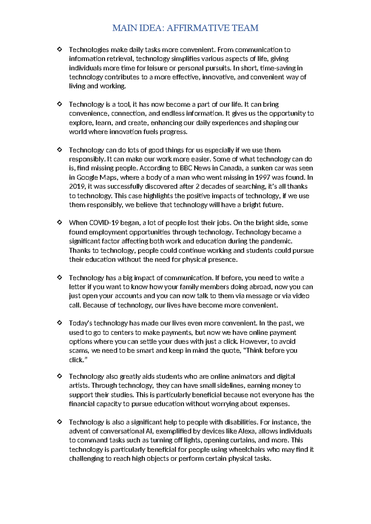 Debate-affirmative - hshsha - MAIN IDEA: AFFIRMATIVE TEAM Technologies ...