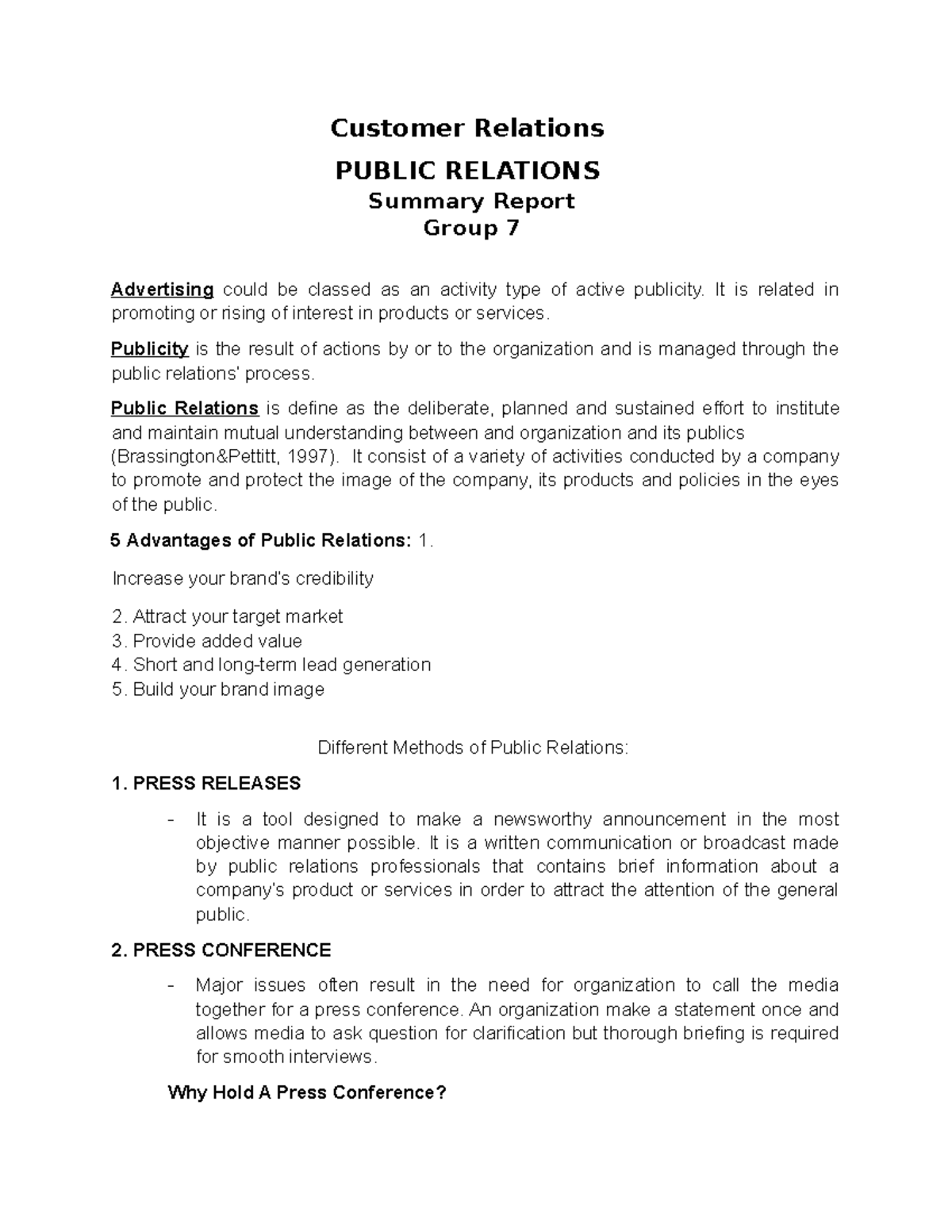 Group 7 Summary Report - GE6 Customer Relations - Customer Relations ...