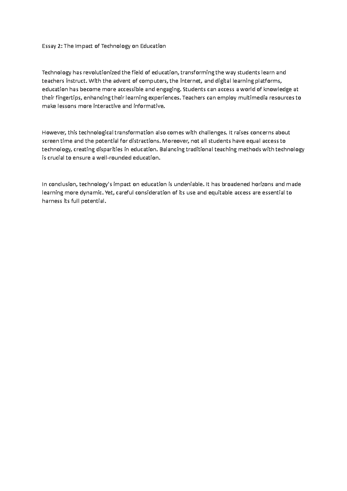 Studocu - English for Communication - Essay 2: The Impact of Technology ...