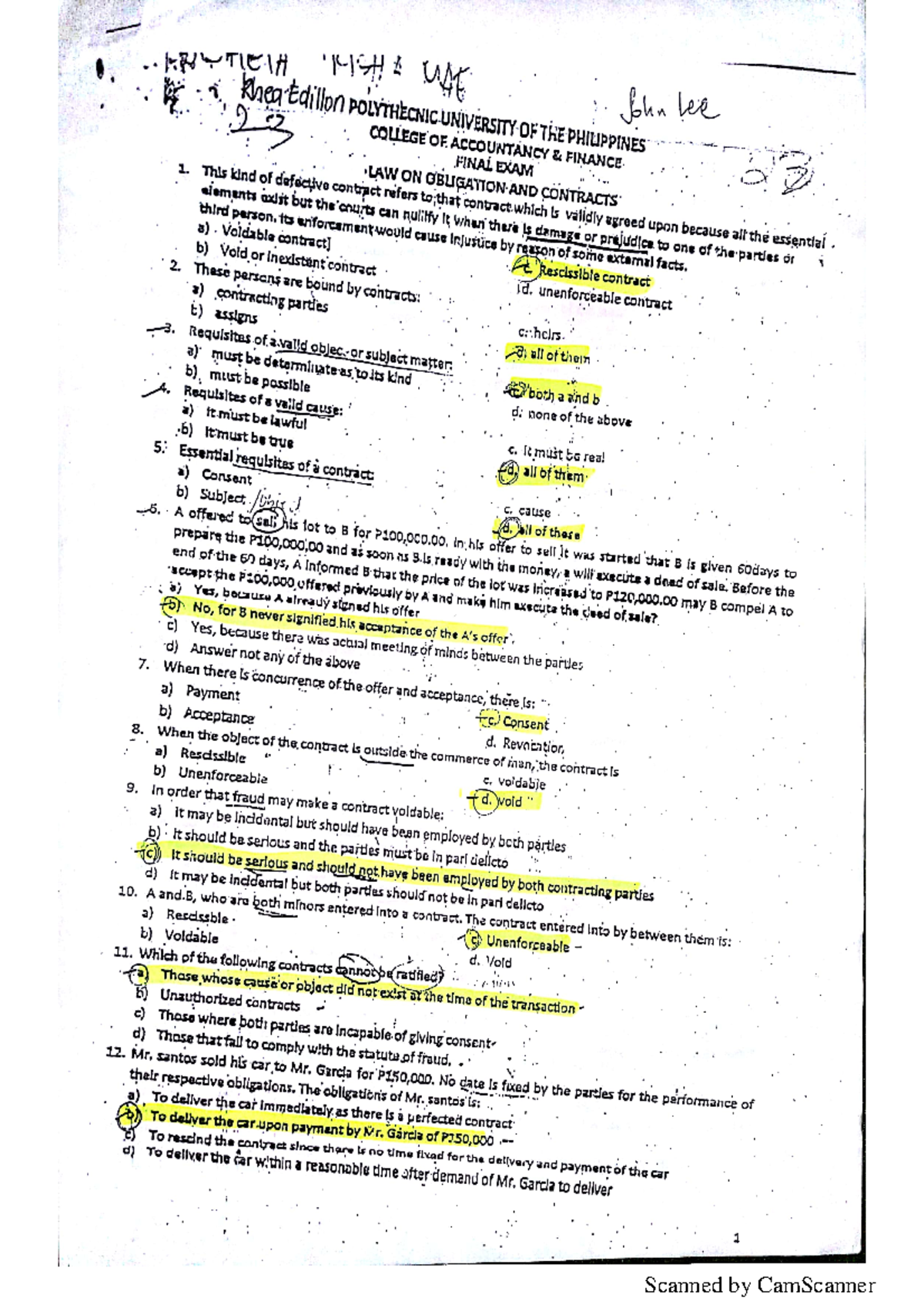 Sample/practice exam 2015, questions and answers - Bachelor of Science ...
