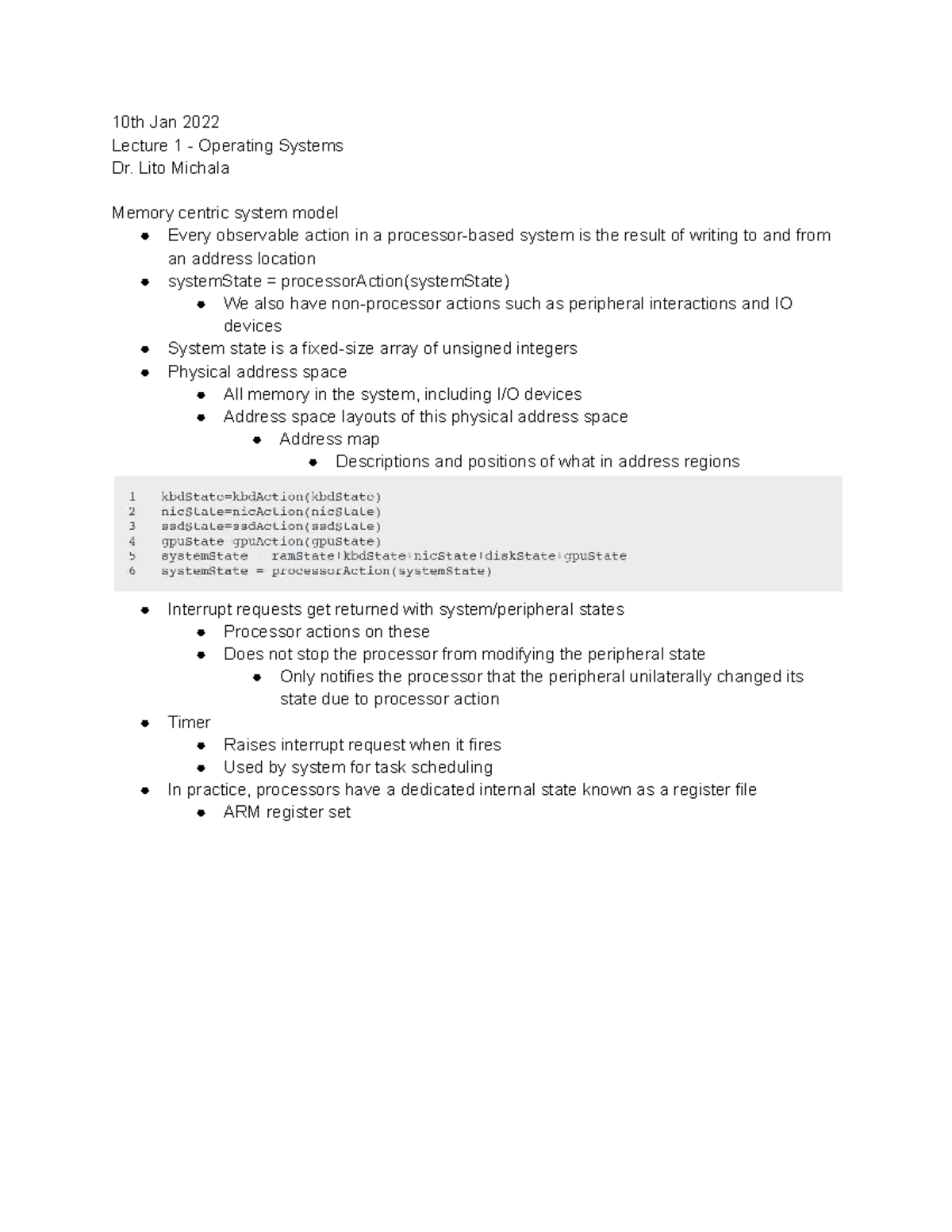 Operating Systems Lecture 1 - 10th Jan 2022 - 10th Jan 2022 Lecture 1 ...
