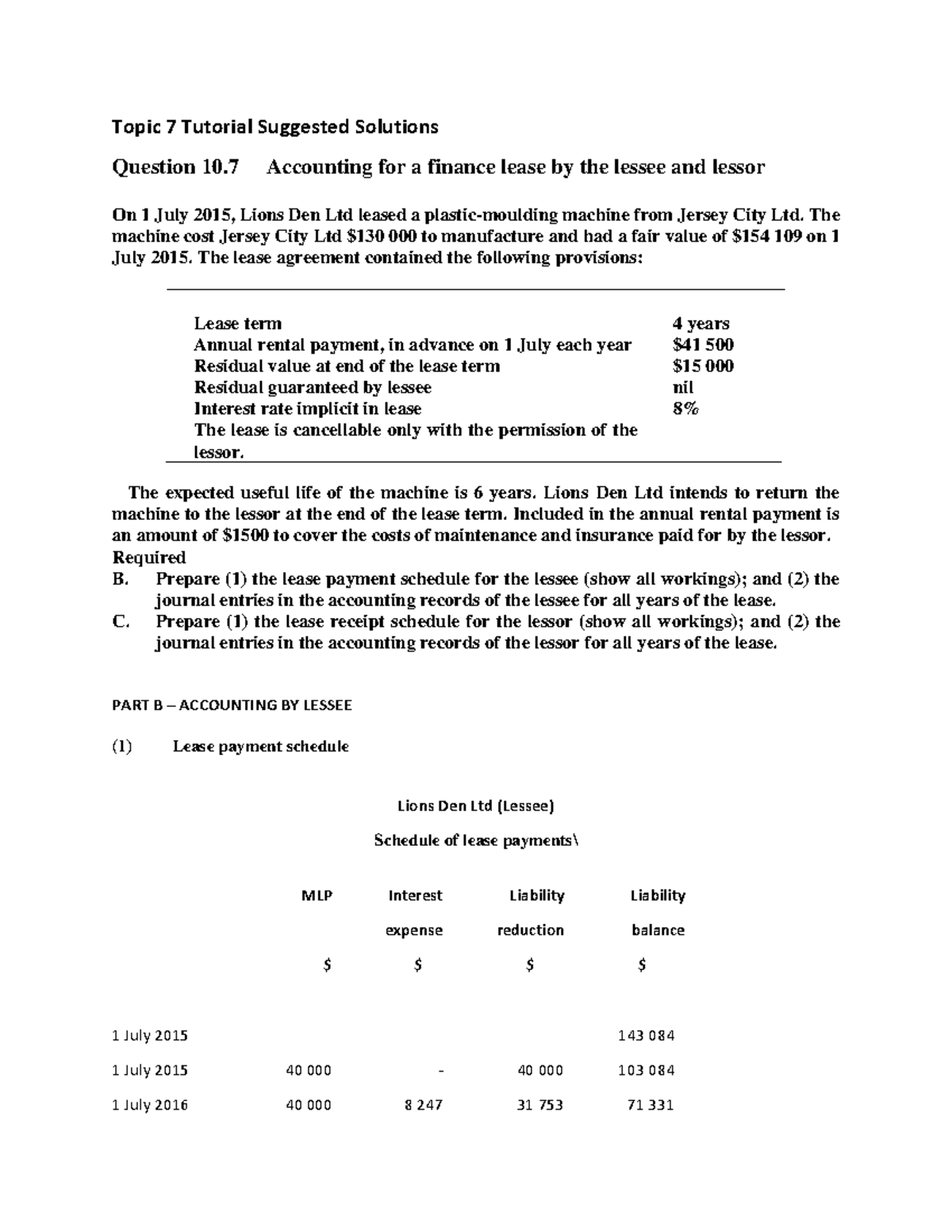 Topic 7 Suggested Tutorial Solutions - Topic 7 Tutorial Suggested ...