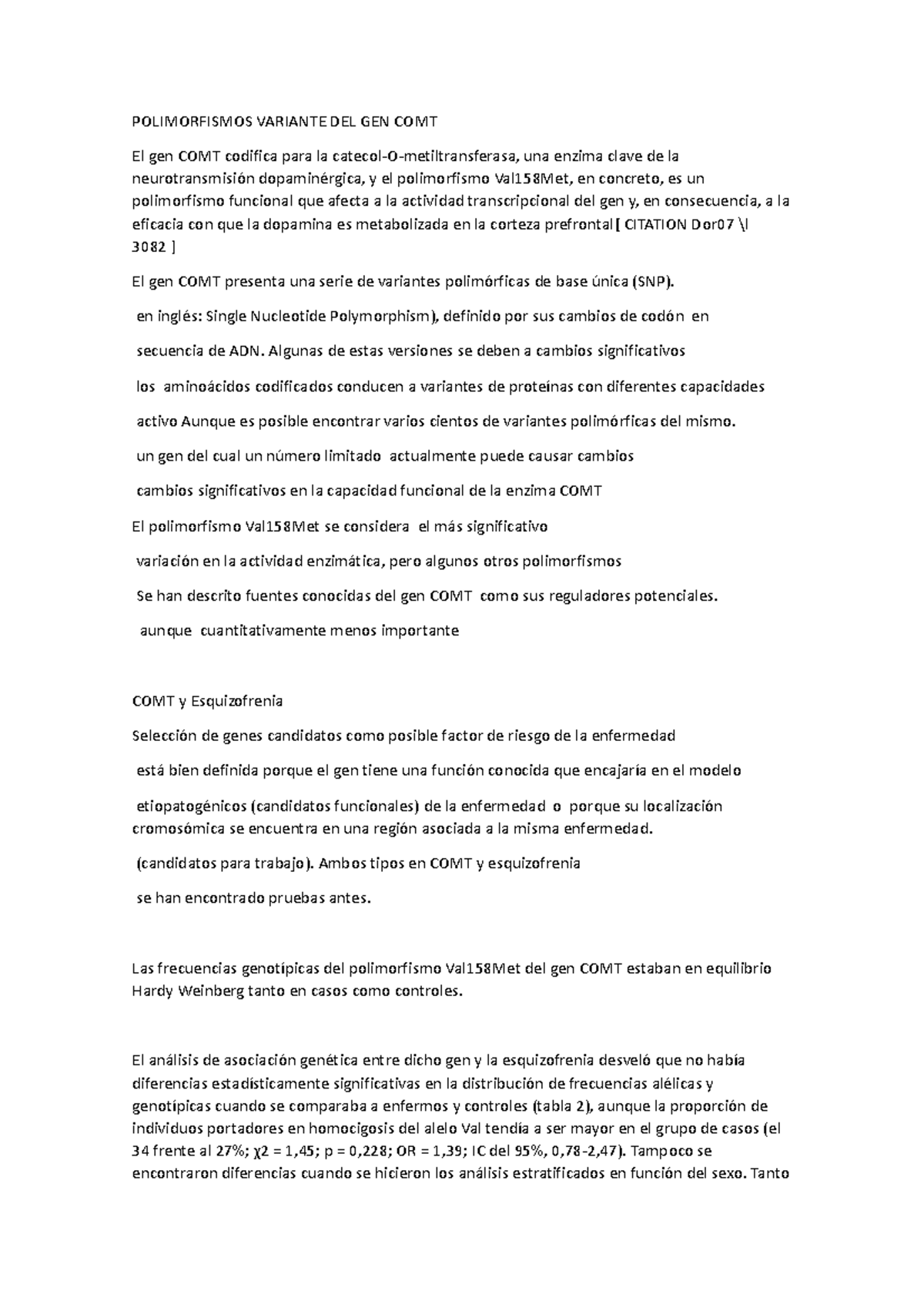 Polimorfismos Variante DEL GEN COMT 1 - POLIMORFISMOS VARIANTE DEL GEN ...