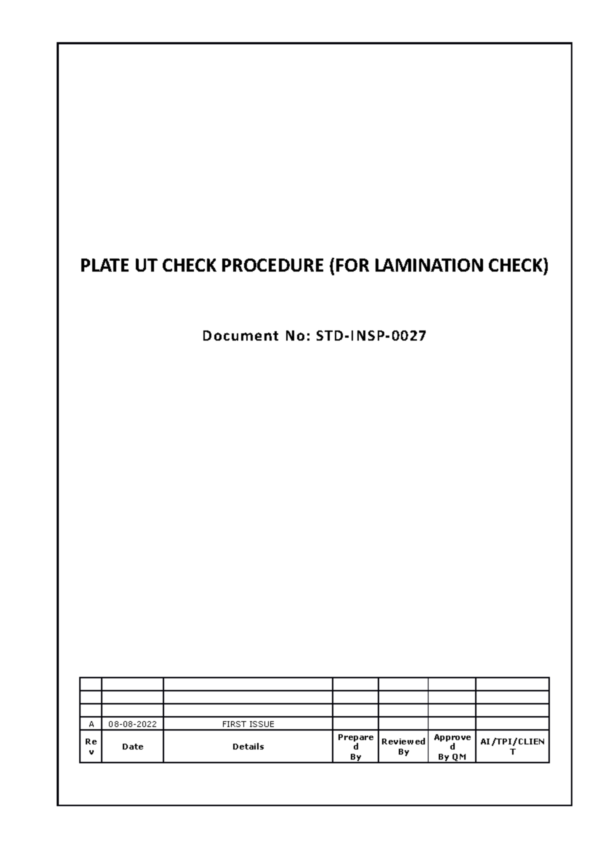STD-INSP-0027 ( Plate UT Check Procedure (FOR Lamination Check) - PLATE ...