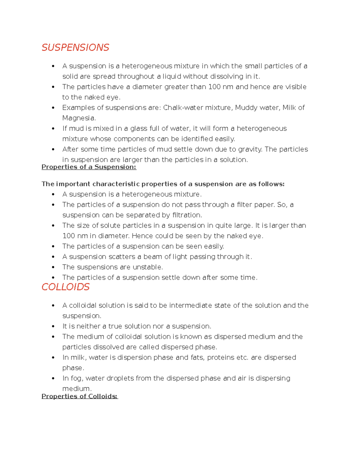 Colloids and suspension - SUSPENSIONS A suspension is a heterogeneous mixture in which the small ...