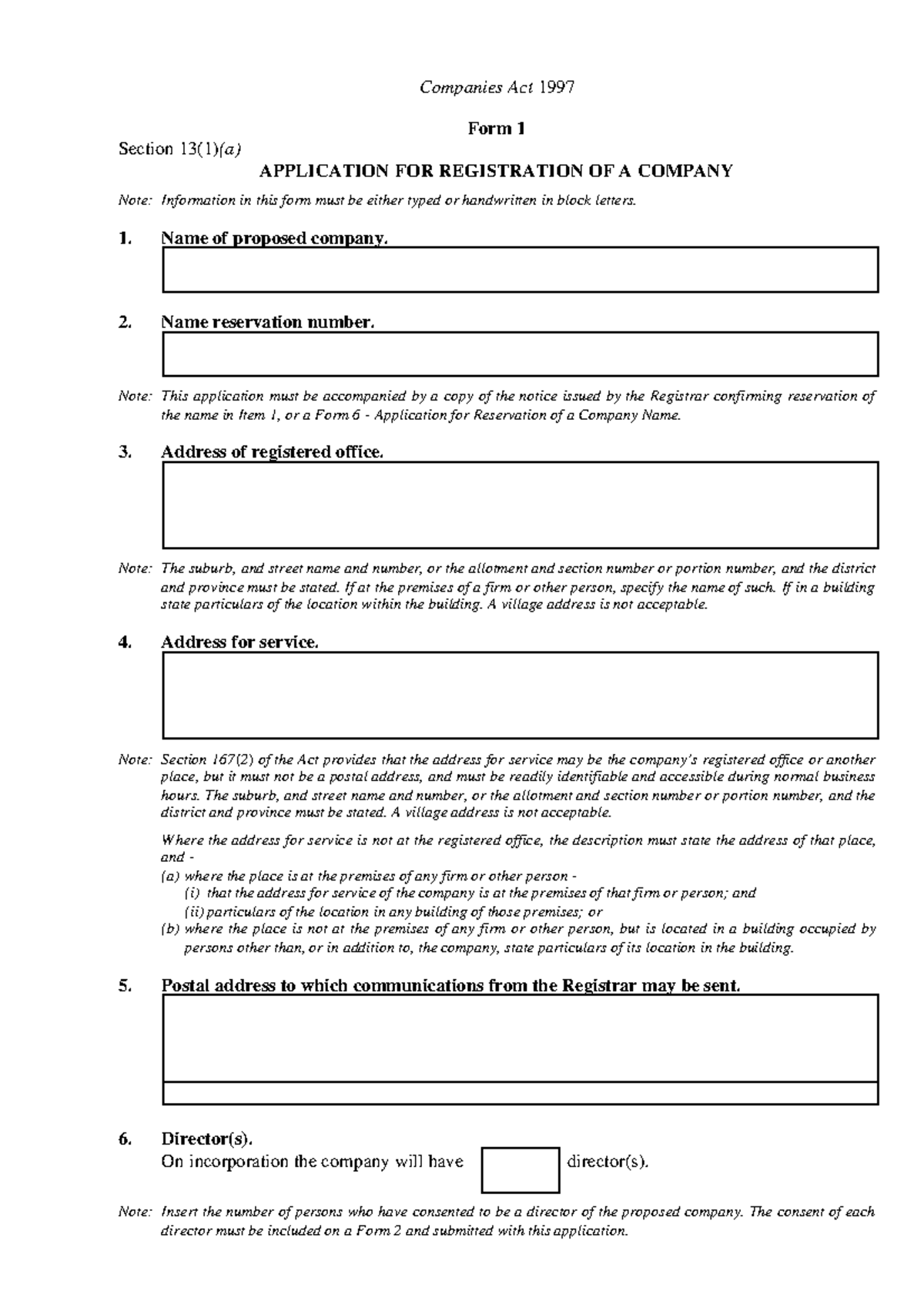 Tutorial work - 1 - sample form - Companies Act 1997 Form 1 Section 13 ...