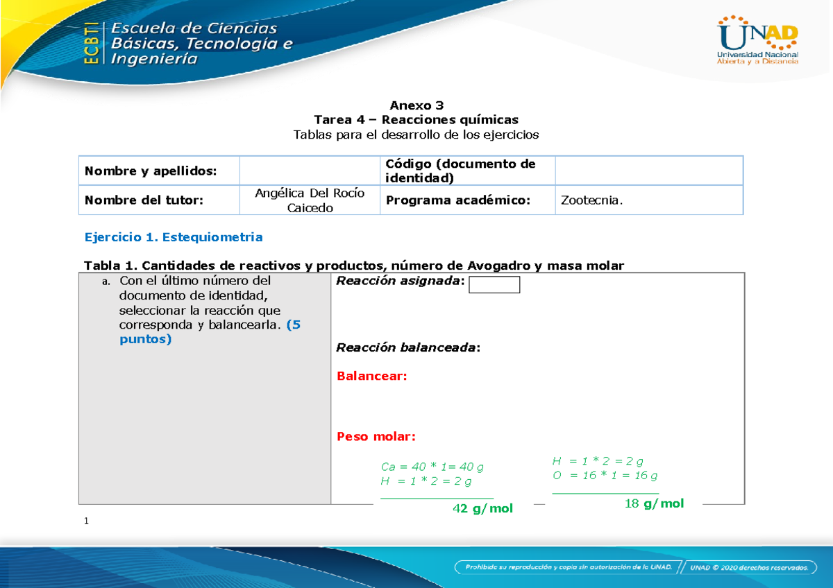 Quimica Tarea 3 - Este trabajo es de química general trabajo N3 - Anexo 3 Tarea 4 – Reacciones ...