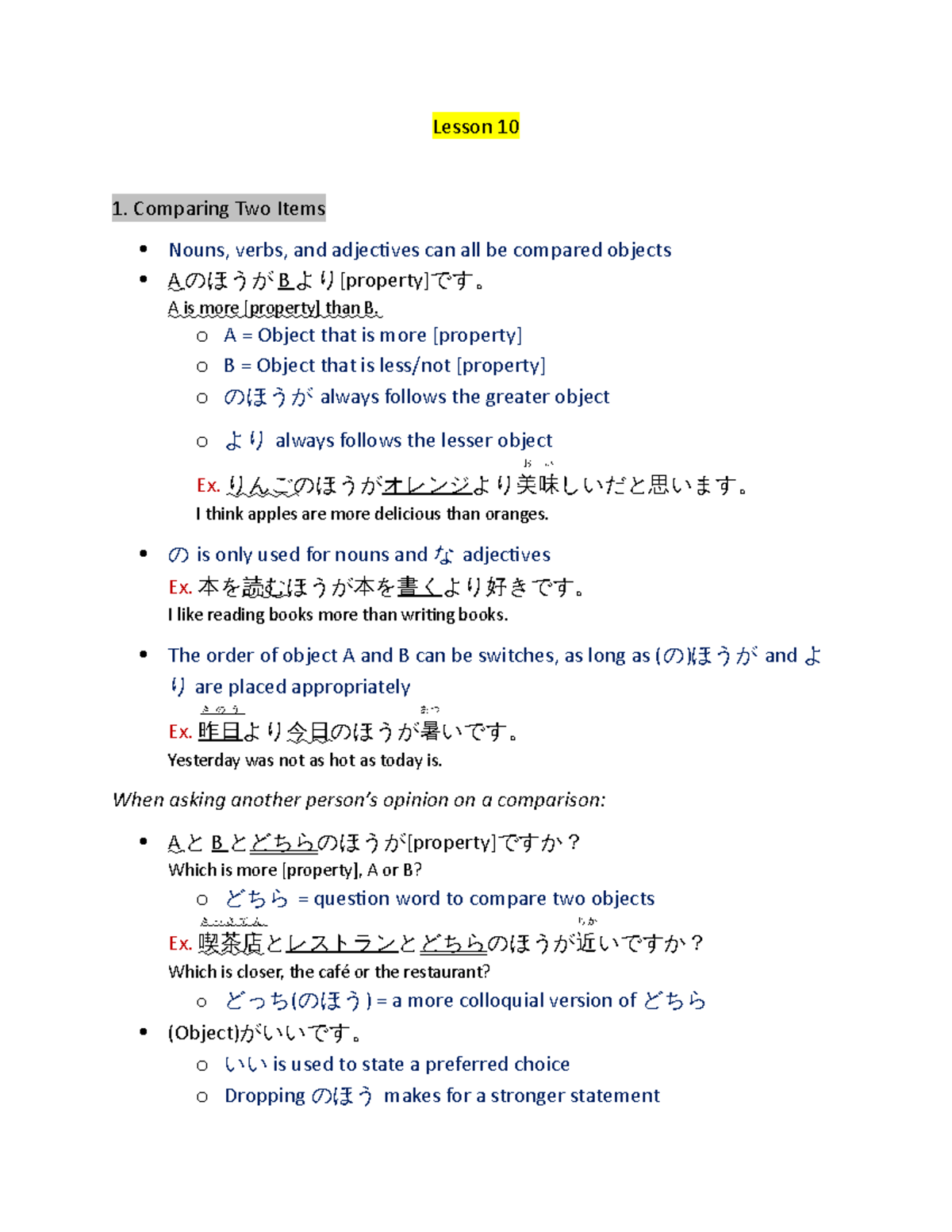 Lesson 10 - Summary Genki: an Integrated Course in Elementary Japanese ...