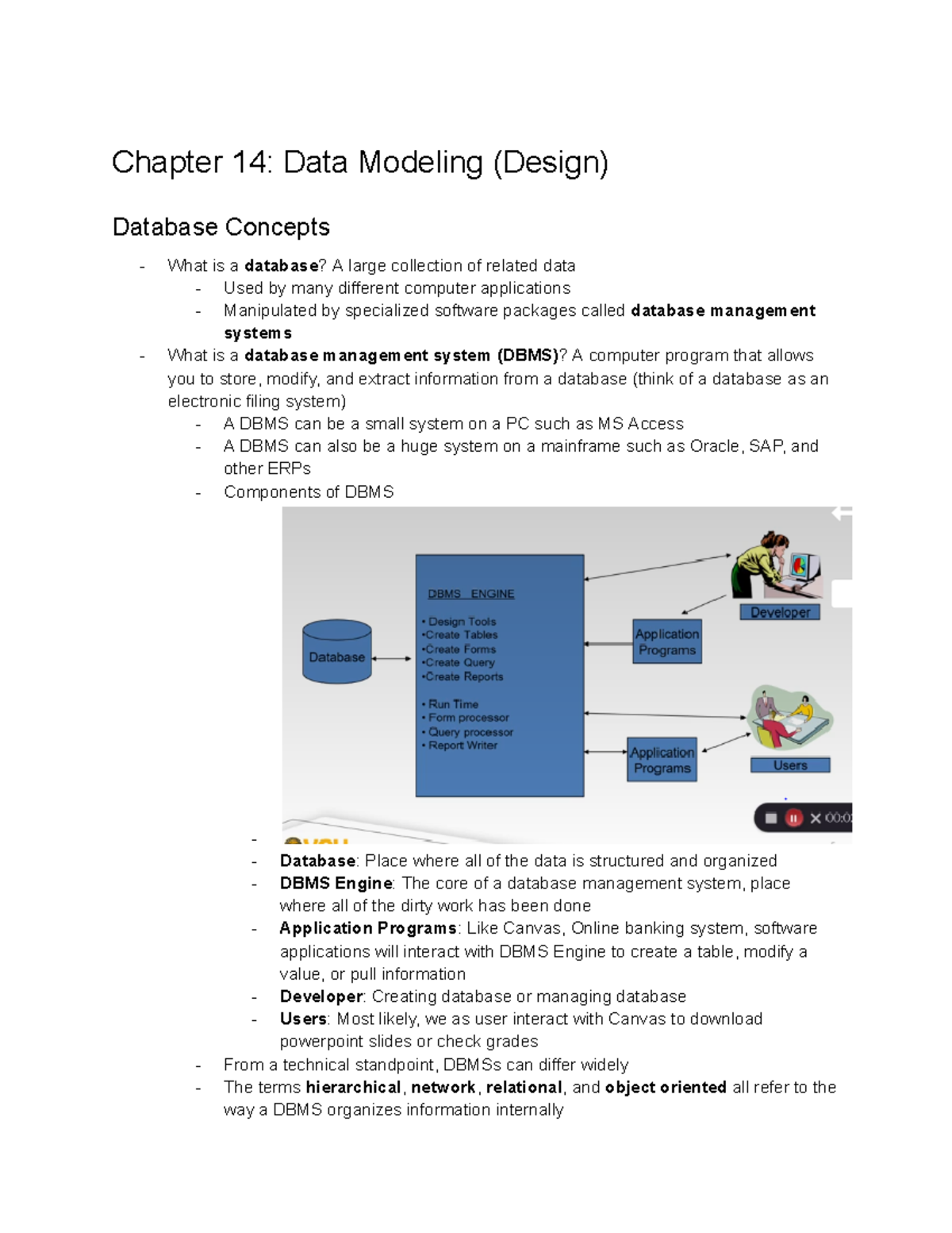 ACCT 307 Chapter 14 - Chapter 14: Data Modeling (Design) Database Concepts What is a database? A ...