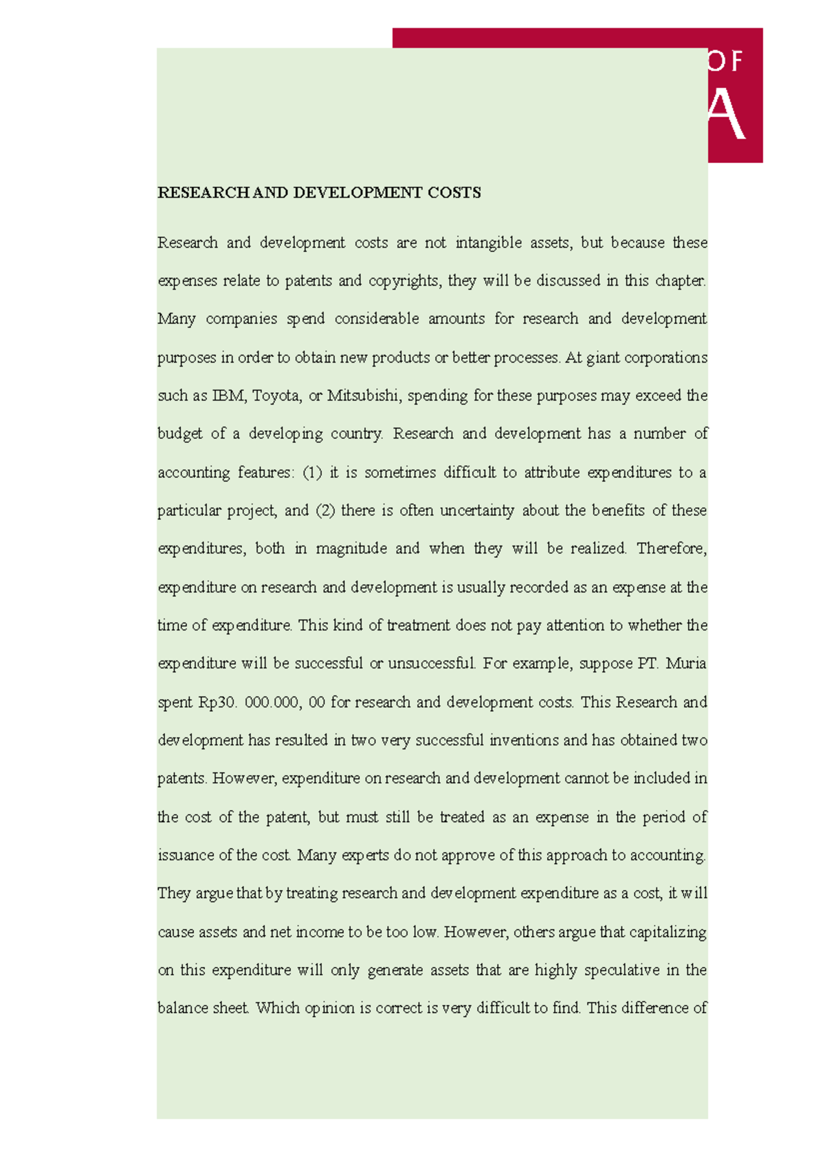 Documents Accounting - Research AND Development Costs - RESEARCH AND ...