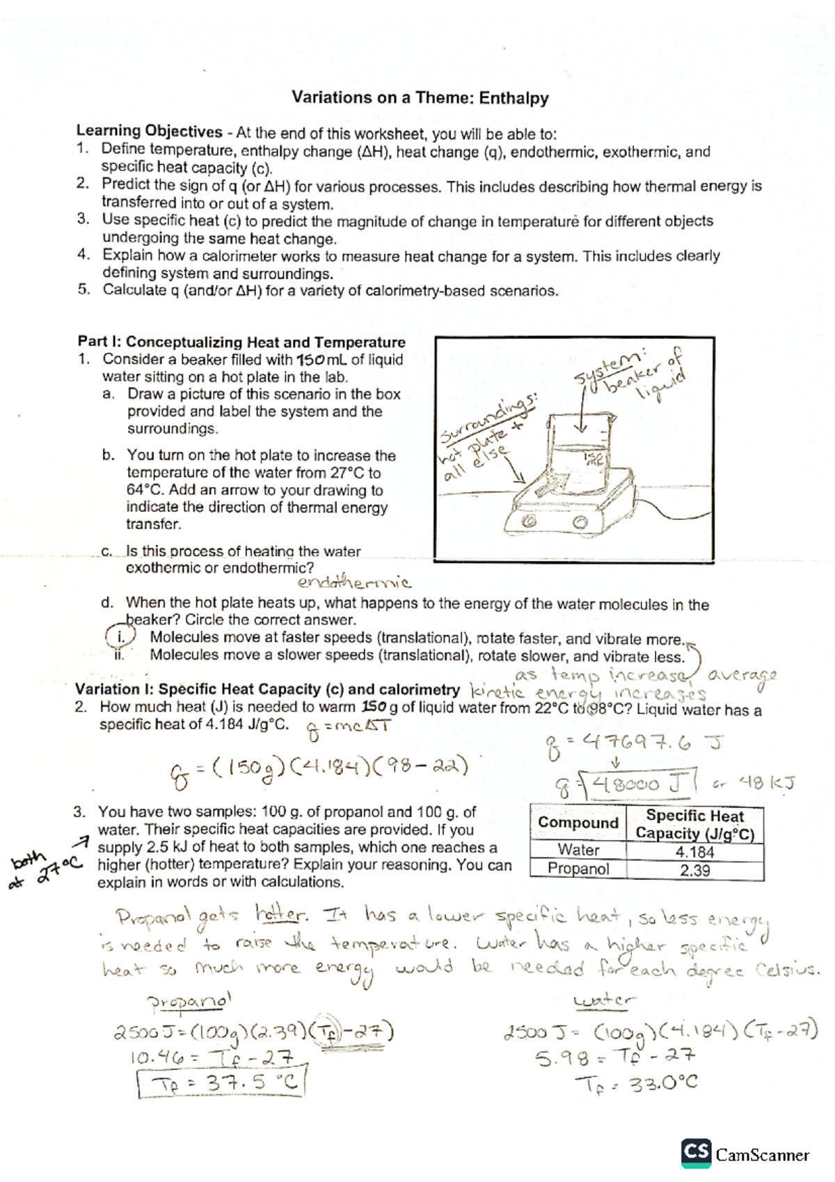 Enthalpy Part I Worksheet Spring 2023 KEY - CHEM 1212 - CamScanner ...