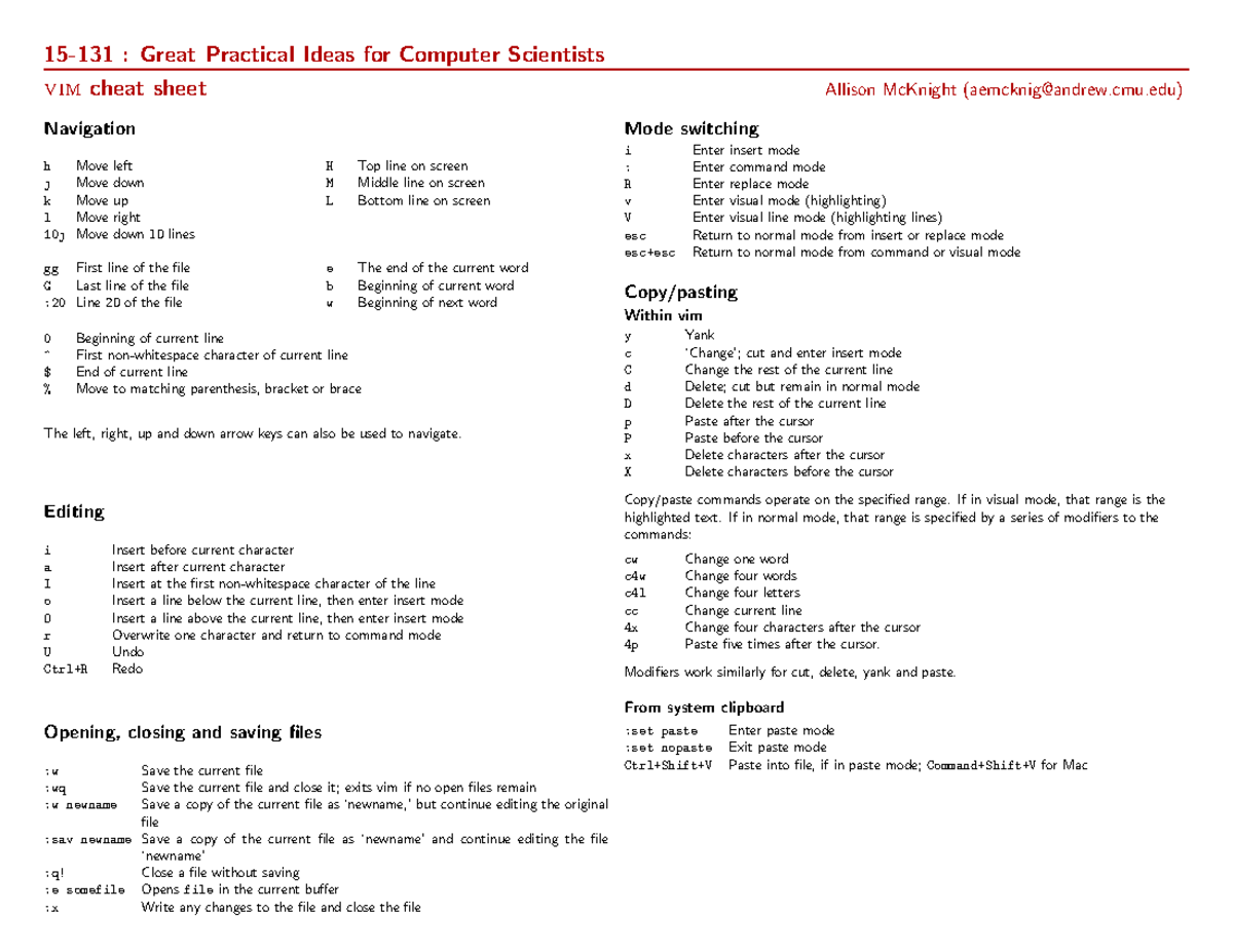 Vim-cheatsheet R - Vim - 15-131 : Great Practical Ideas for Computer ...