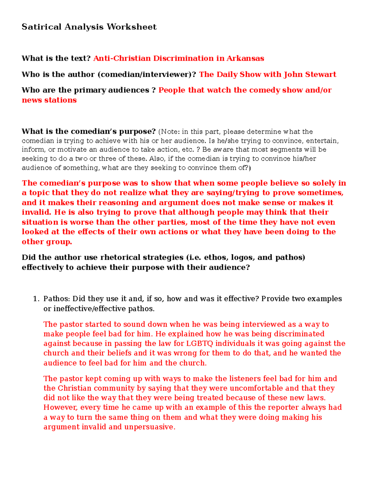 Satirical Analysis Worksheet - Is he/she trying to convince, entertain ...