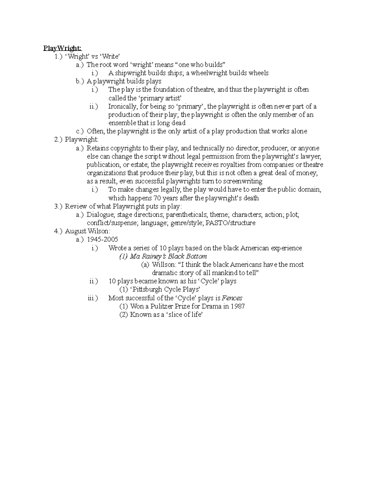 Play Wright Goering - Course work with notes - PlayWright: 1.) ‘Wright ...