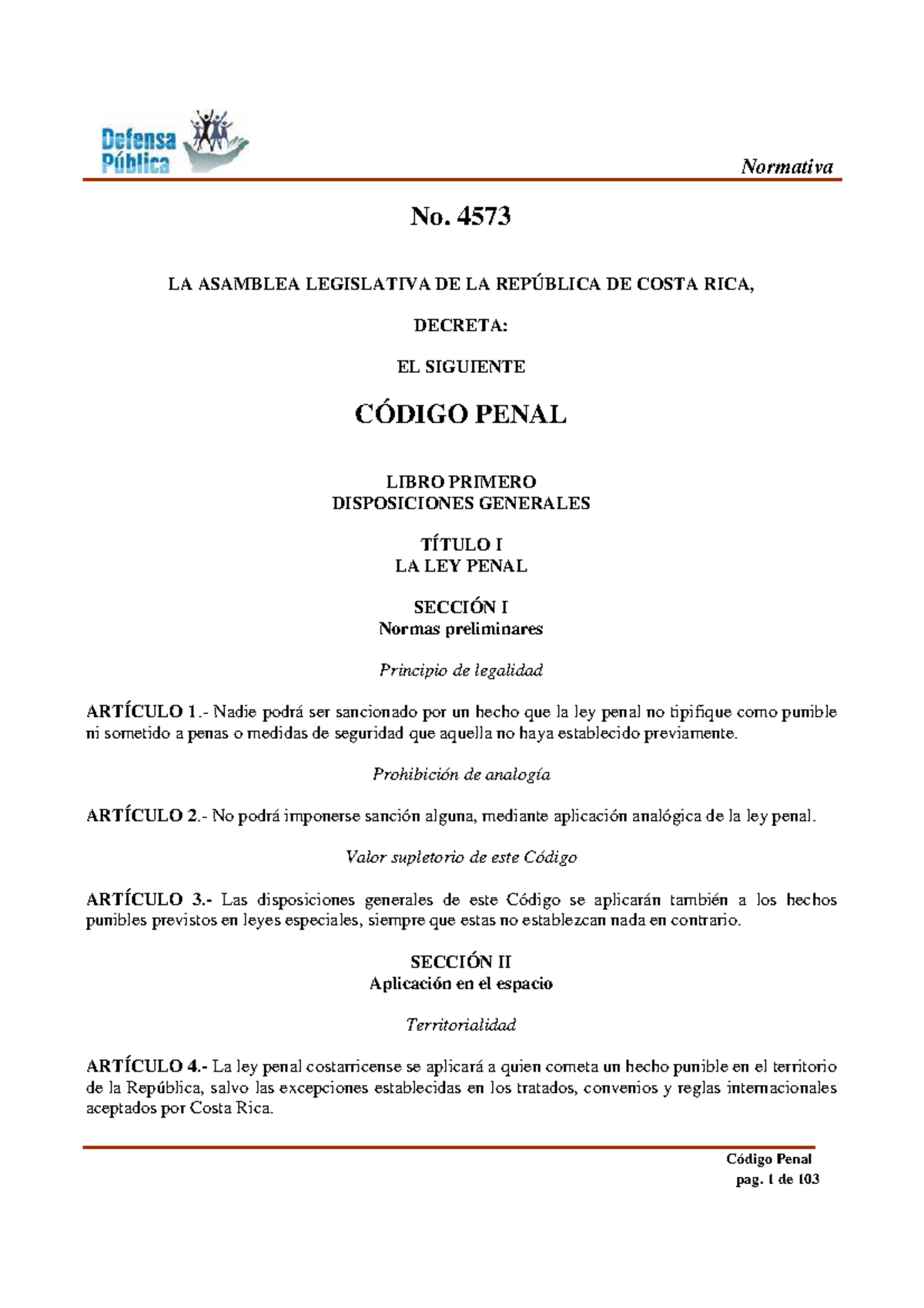 Codigo Penal (4573) - Une - Código Penal No. 4573 LA ASAMBLEA ...