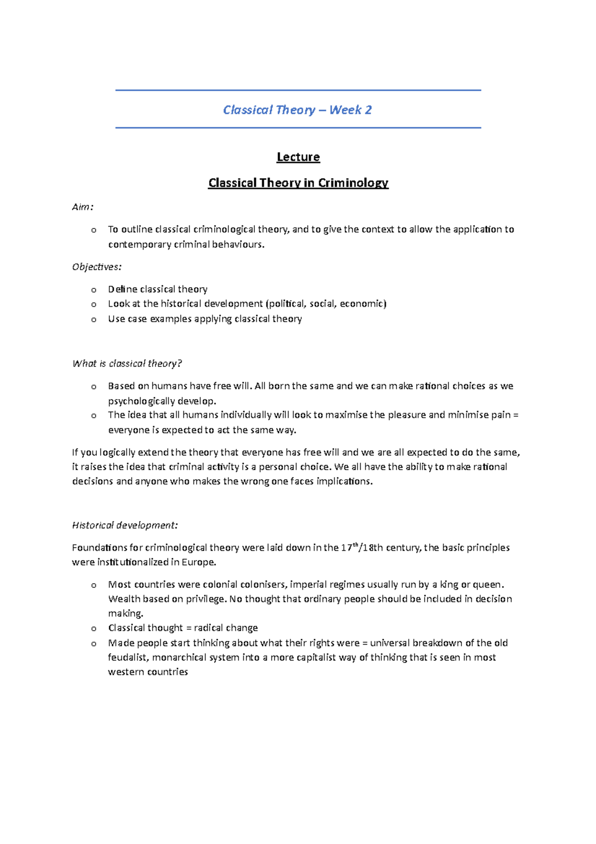 Week 2 - Classical Theory - Classical Theory – Week 2 Lecture Classical ...