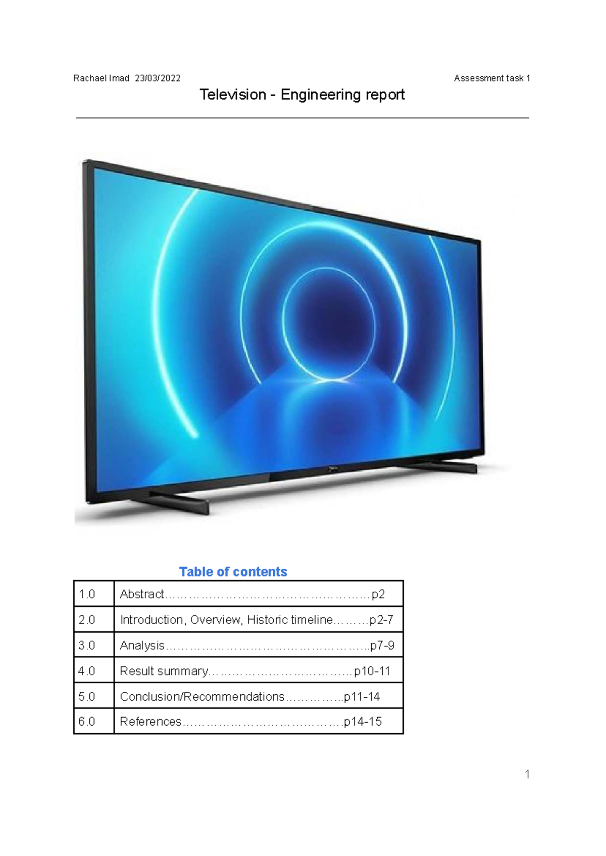 Example 2 HSC Engineering Report The Television - Television ...