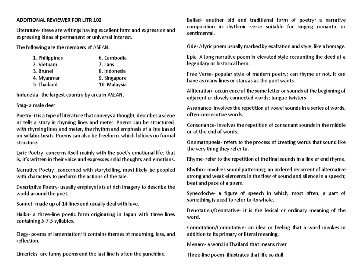 Additional Reviewer FOR LITR 102 - ADDITIONAL REVIEWER FOR LITR 102 ...