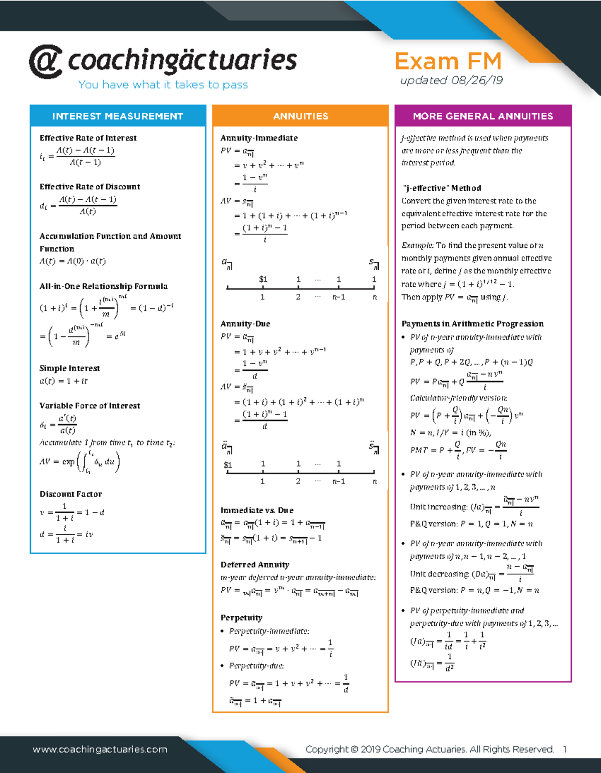 Fm-formula-sheet - Préparation à l’examen FM de la SOA/CAS ...