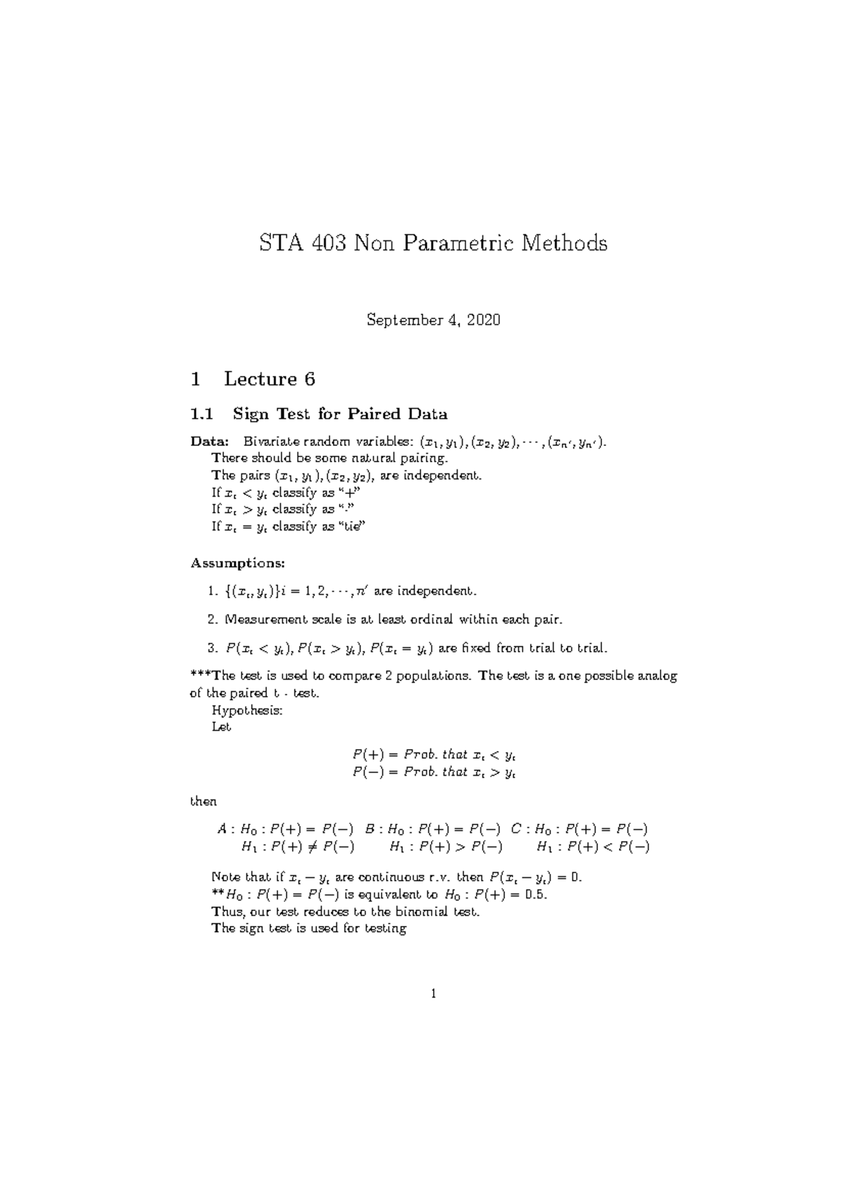 Lec 6 STA 403 Non Parametric Methods - STA 403 Non Parametric Methods September 4, 2020 1 ...