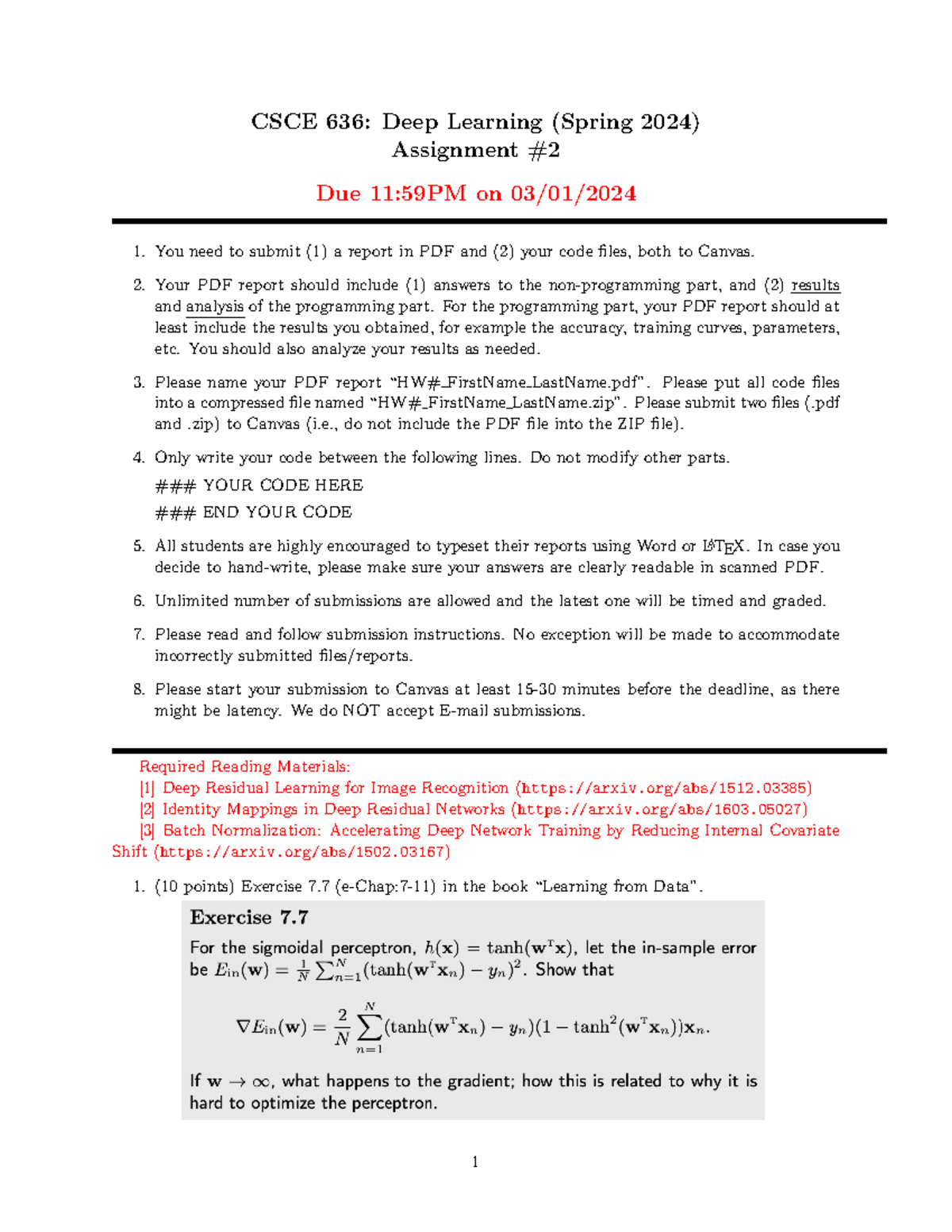 HW2 - HW 2 for Deep Learning CSCE 636 - CSCE 636: Deep Learning (Spring 2024) Assignment Due 11 ...