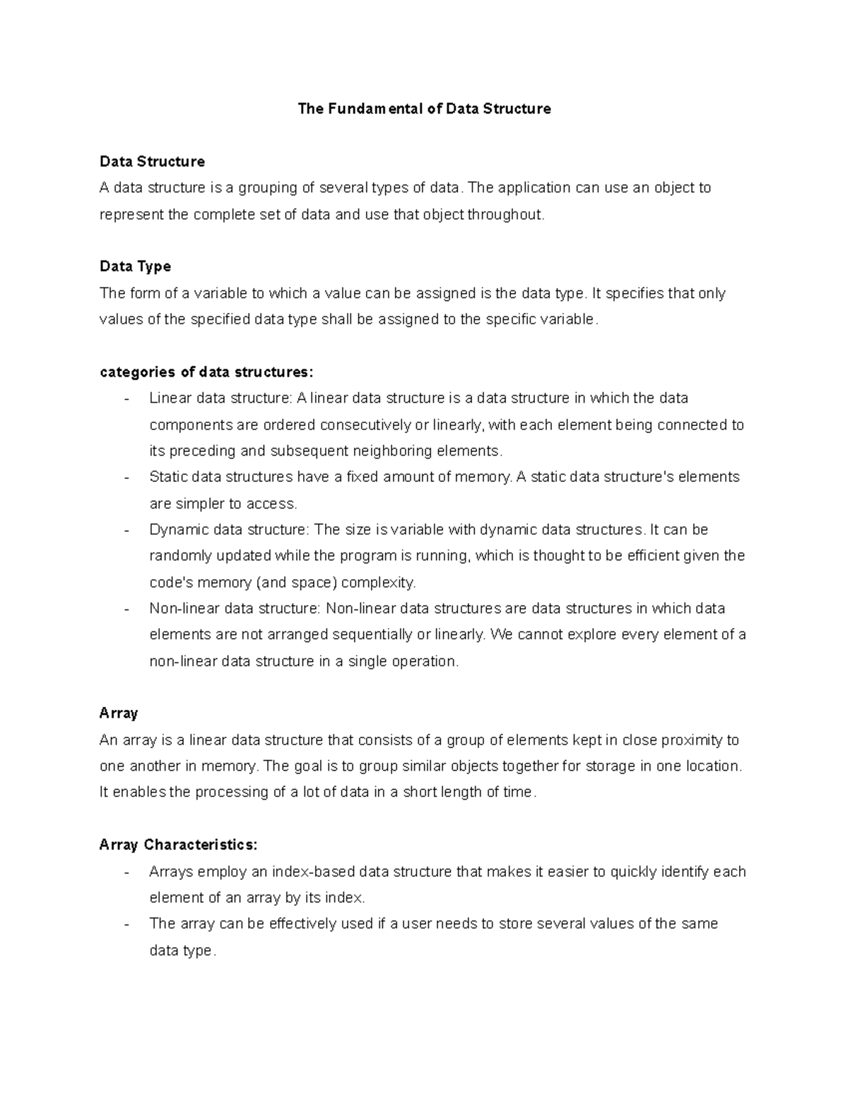 The Fundamental Of Data Structure The Application Can Use An Object To Represent The Complete 
