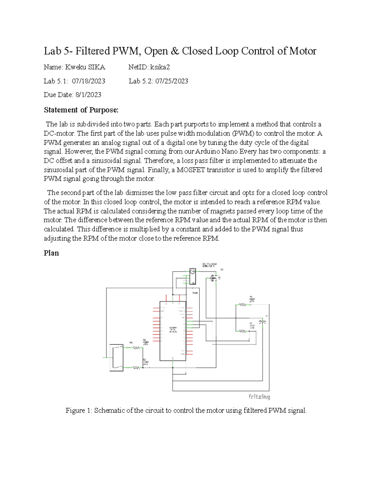 Ecelab 5 Lab 5 Report Lab 5 Filtered Pwm Open And Closed Loop Control Of Motor Name Kweku
