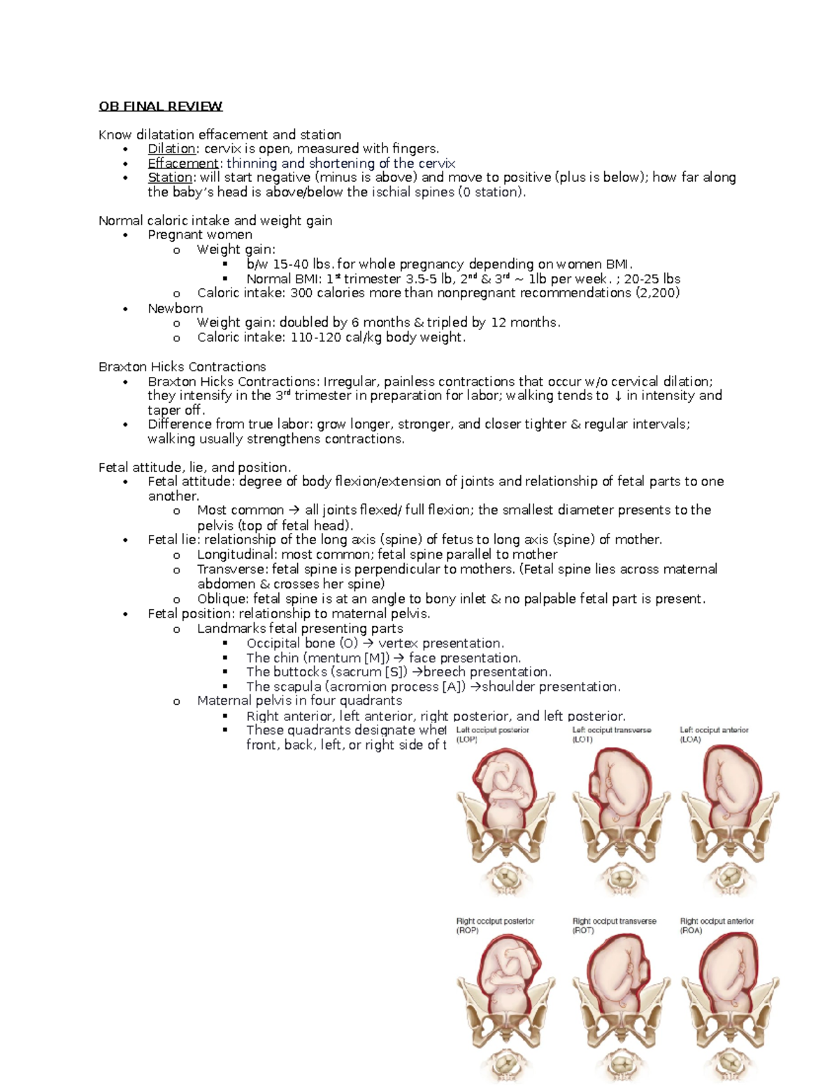 OB Final Review - ob revew - OB FINAL REVIEW Know dilatation effacement ...