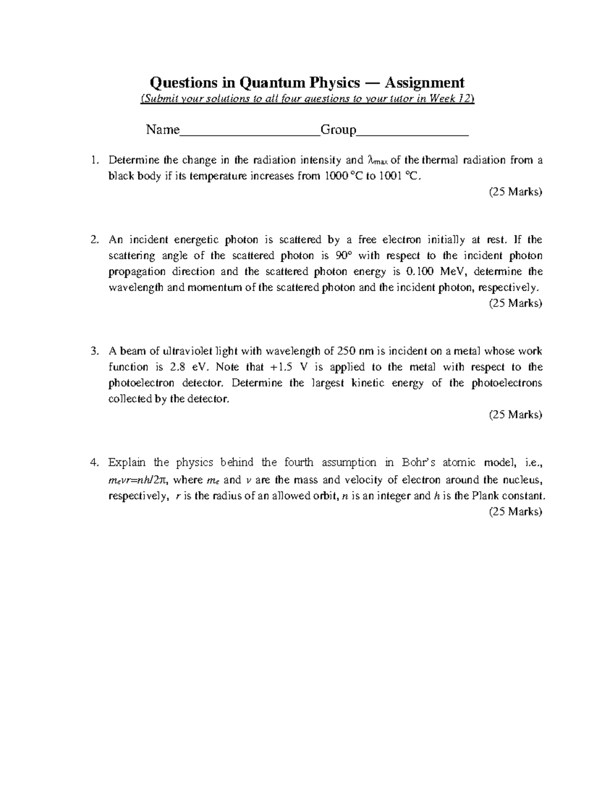 Questions in Quantum Physics Oct 2022 - Assignment - EE1002 - NTU - Studocu