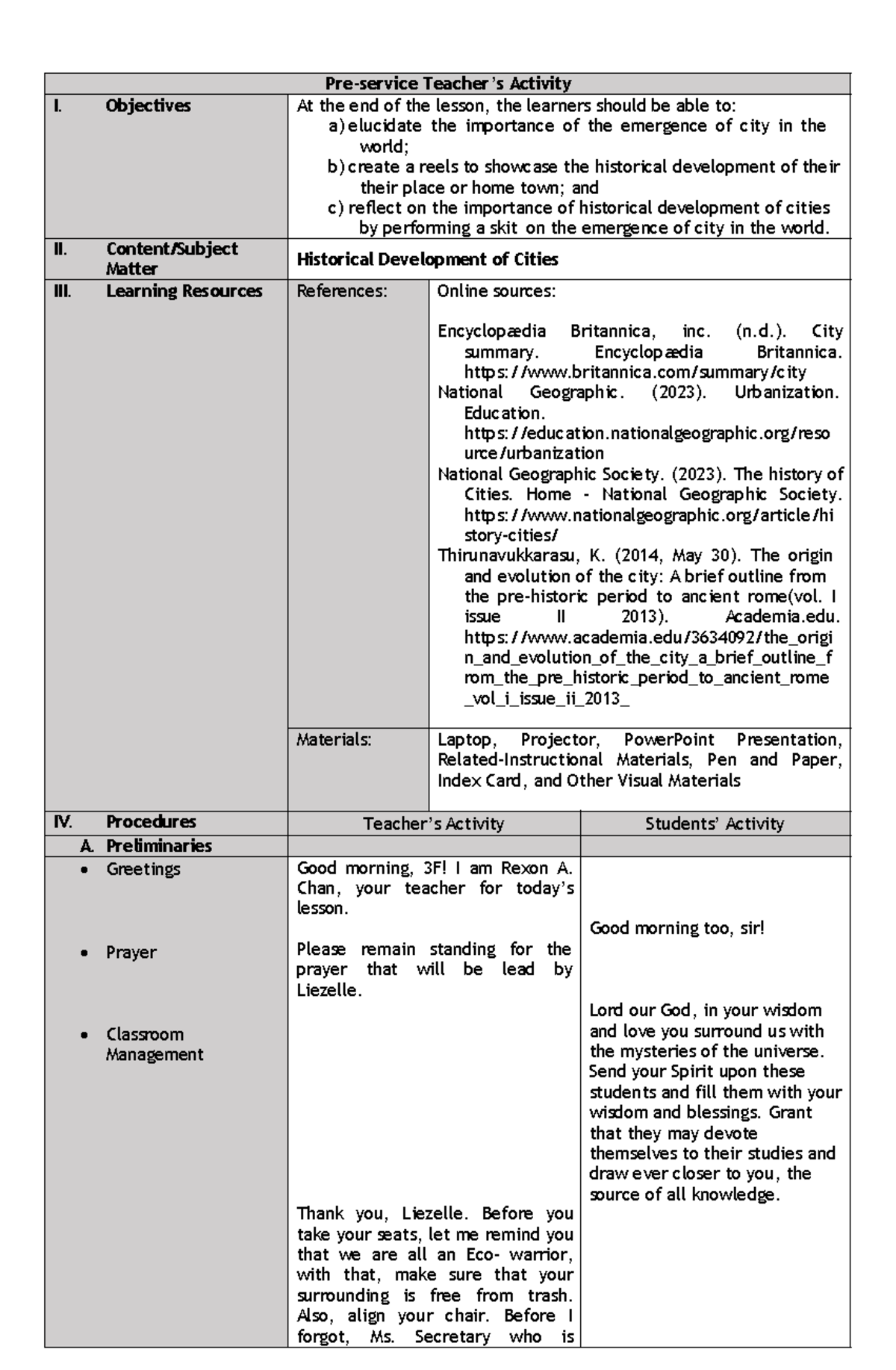 Final-4AS-LP1 - LESSON PLAN - Pre-service Teacher’s Activity I ...