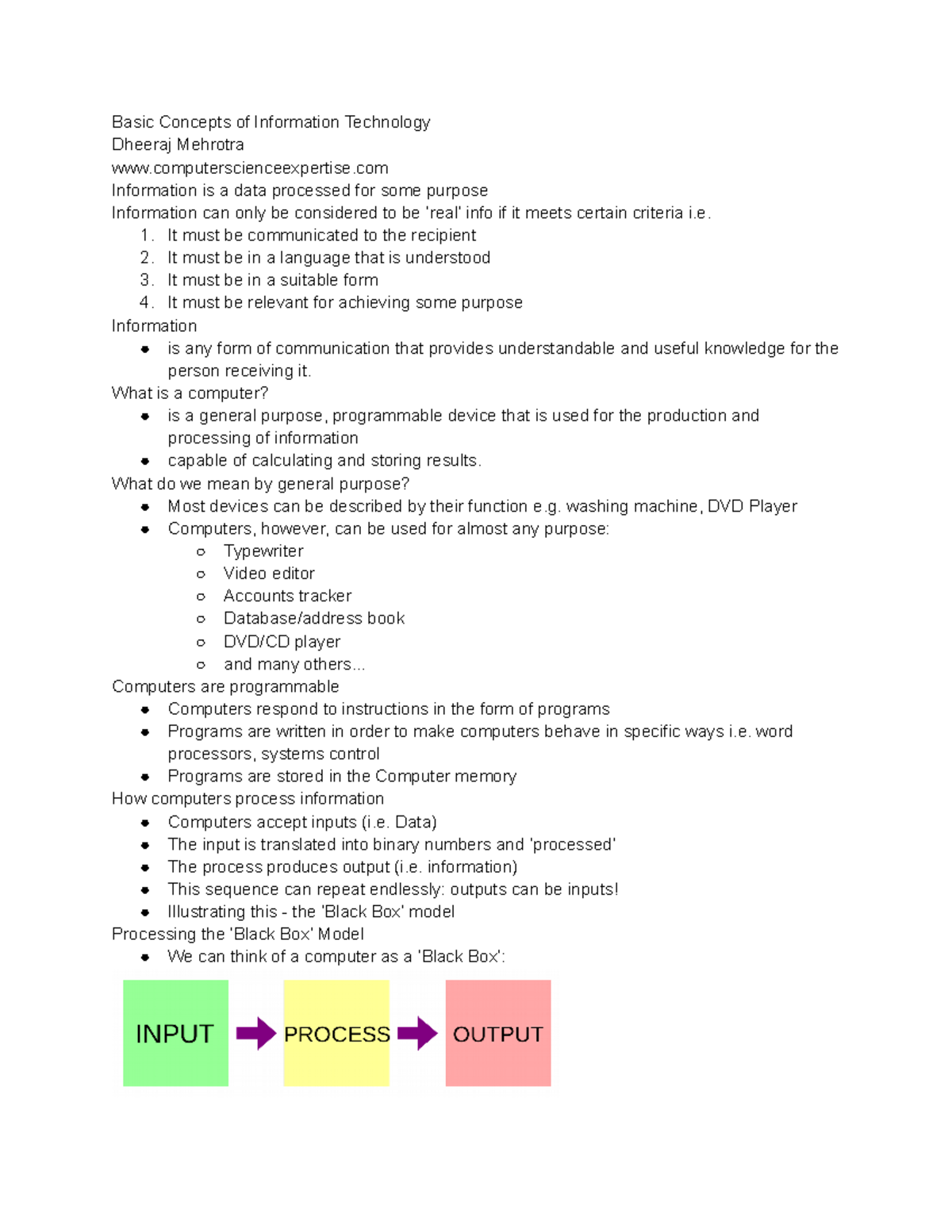 Basic Concepts of Information Technology - 1. It must be communicated ...