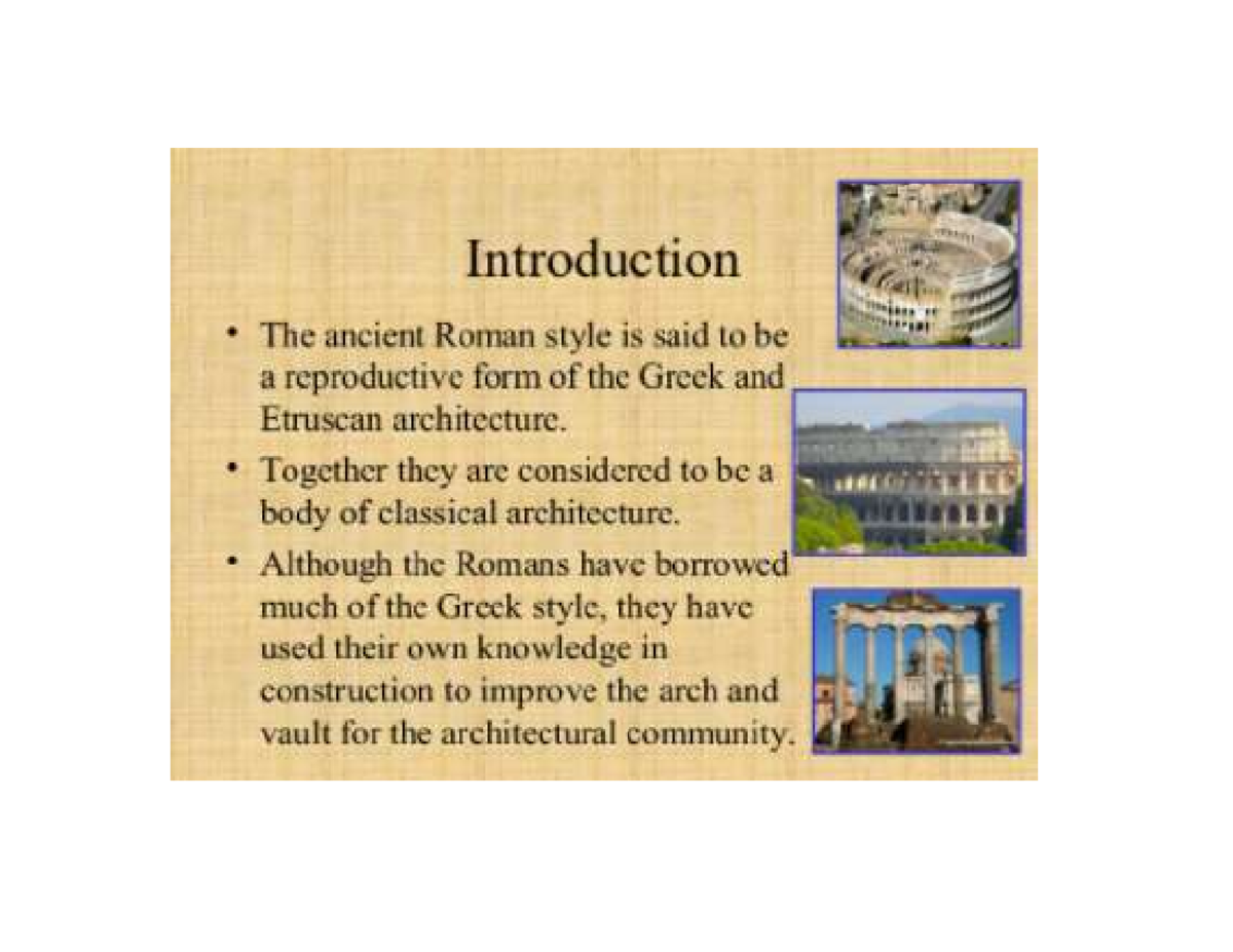 Romans-1 - History - Bachelor of Science in Architecture - Studocu